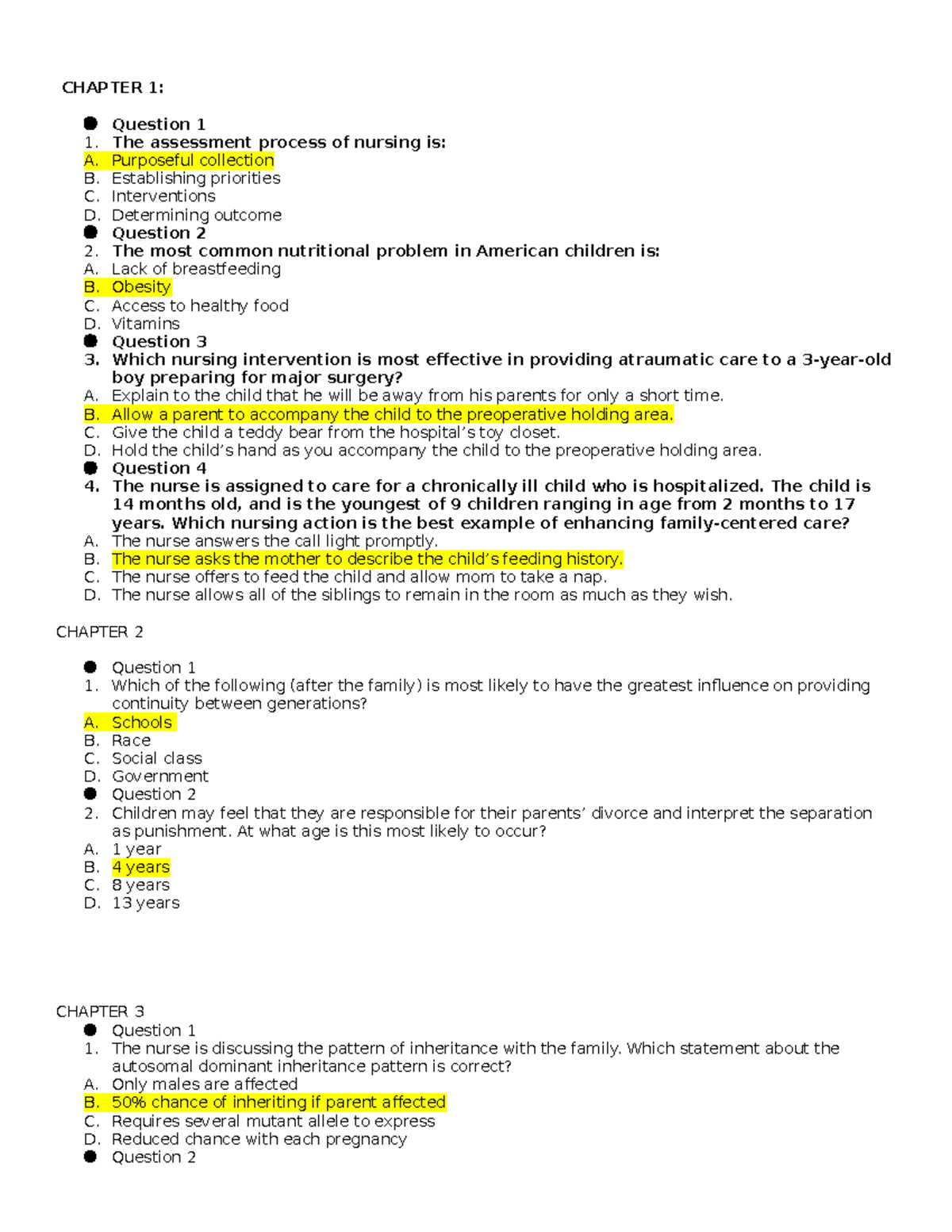 PED'S PPT END CHP Questions - CHAPTER 1: Question 1 The assessment ...