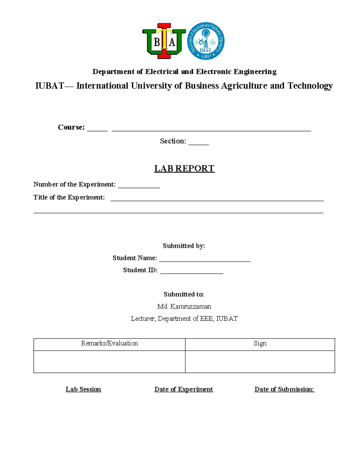 Lab top sheet - Lab Note - Department of Electrical and Electronic ...