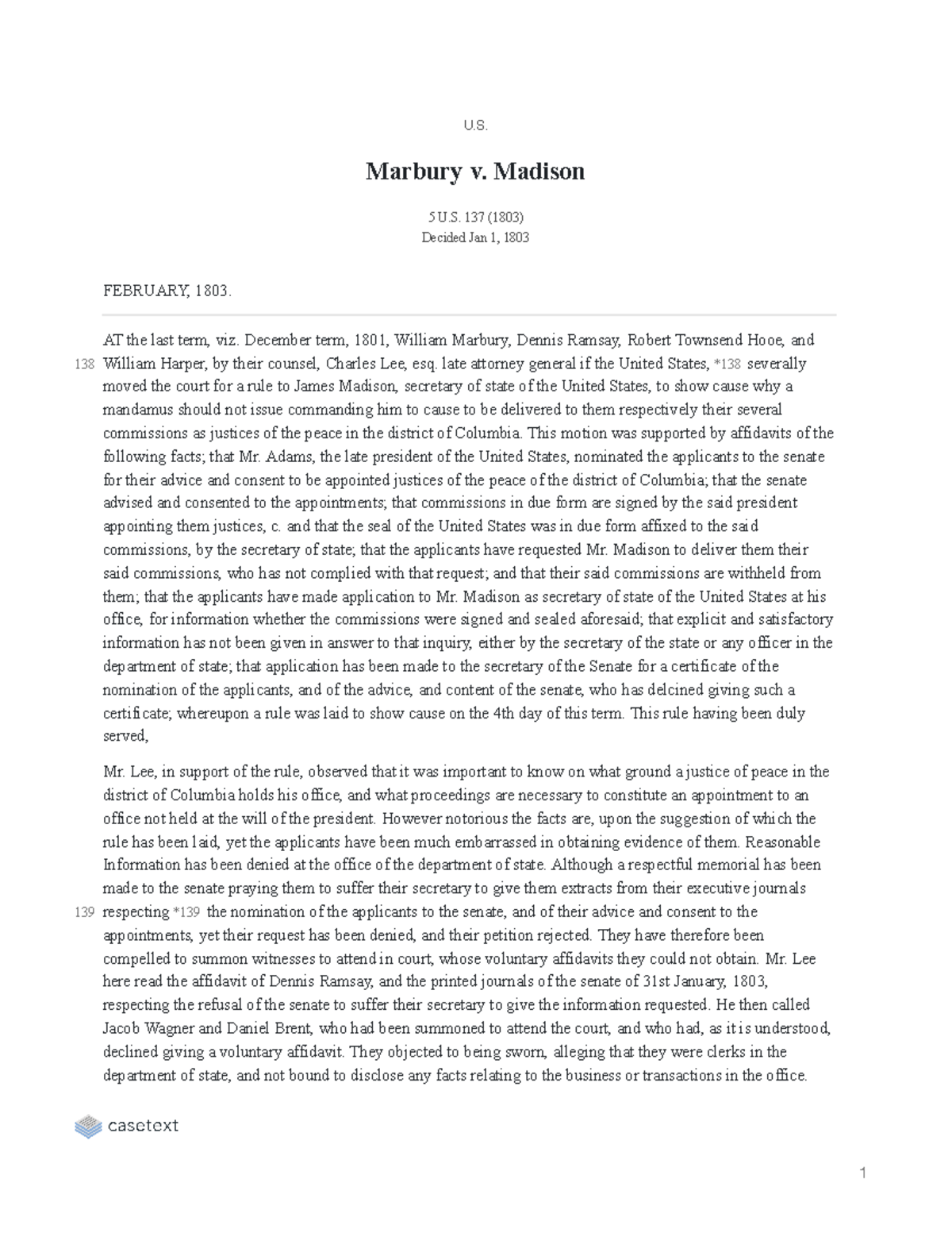 Marbury v. Madison - U. Marbury v. Madison 5 U. 137 (1803) Decided Jan ...