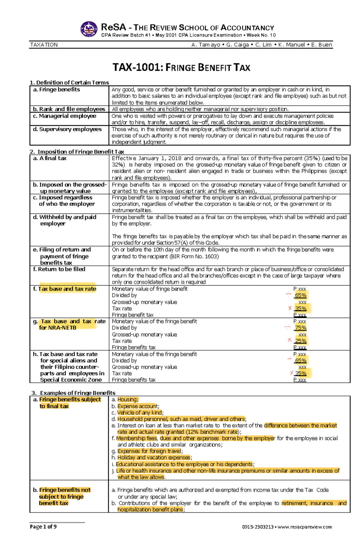 Fringe benefit tax - ReSA - THE REVIEW SCHOOL OF ACCOUNTANCY CPA Review ...
