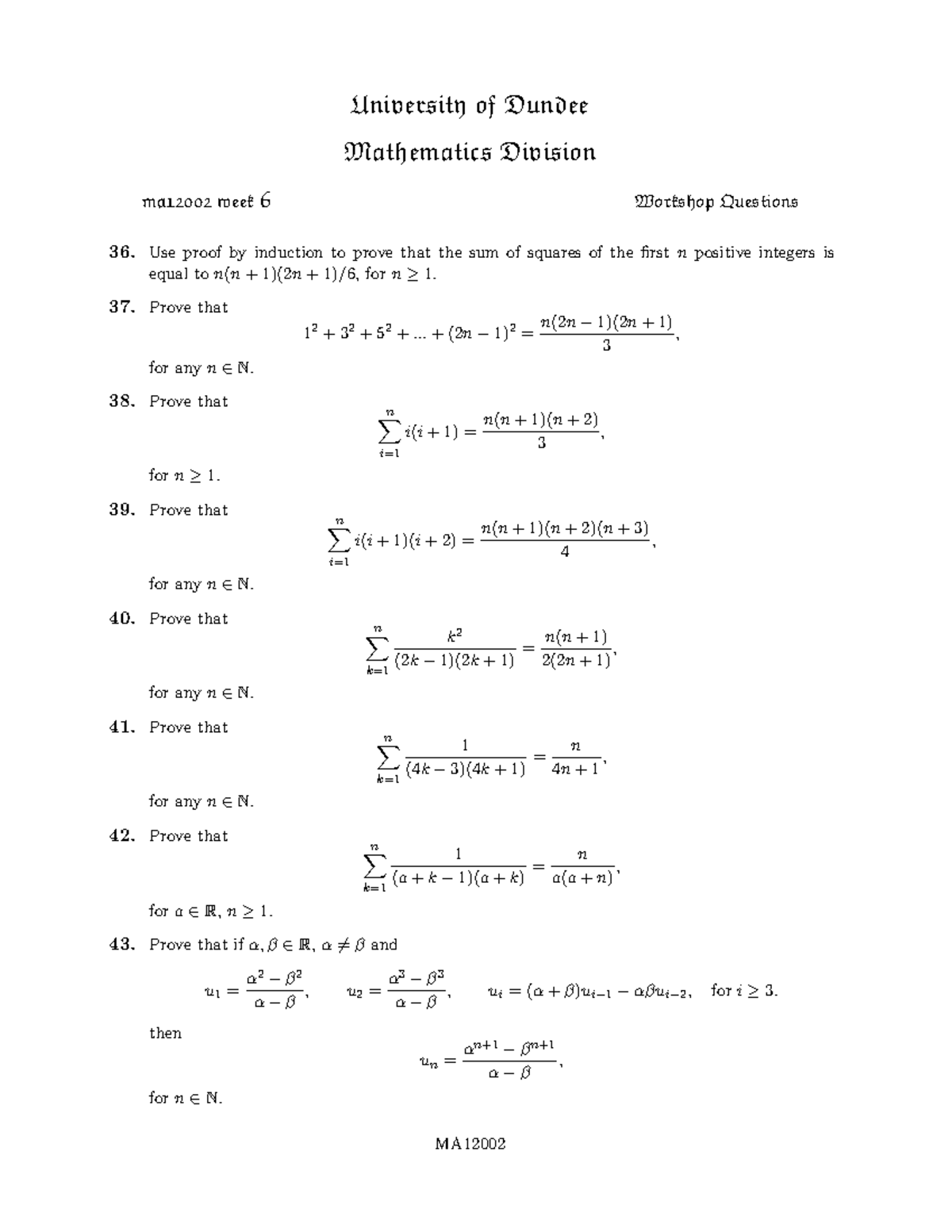 Ws6 - Worksheet 06 - University of Dundee Mathematics Division ma12002 ...