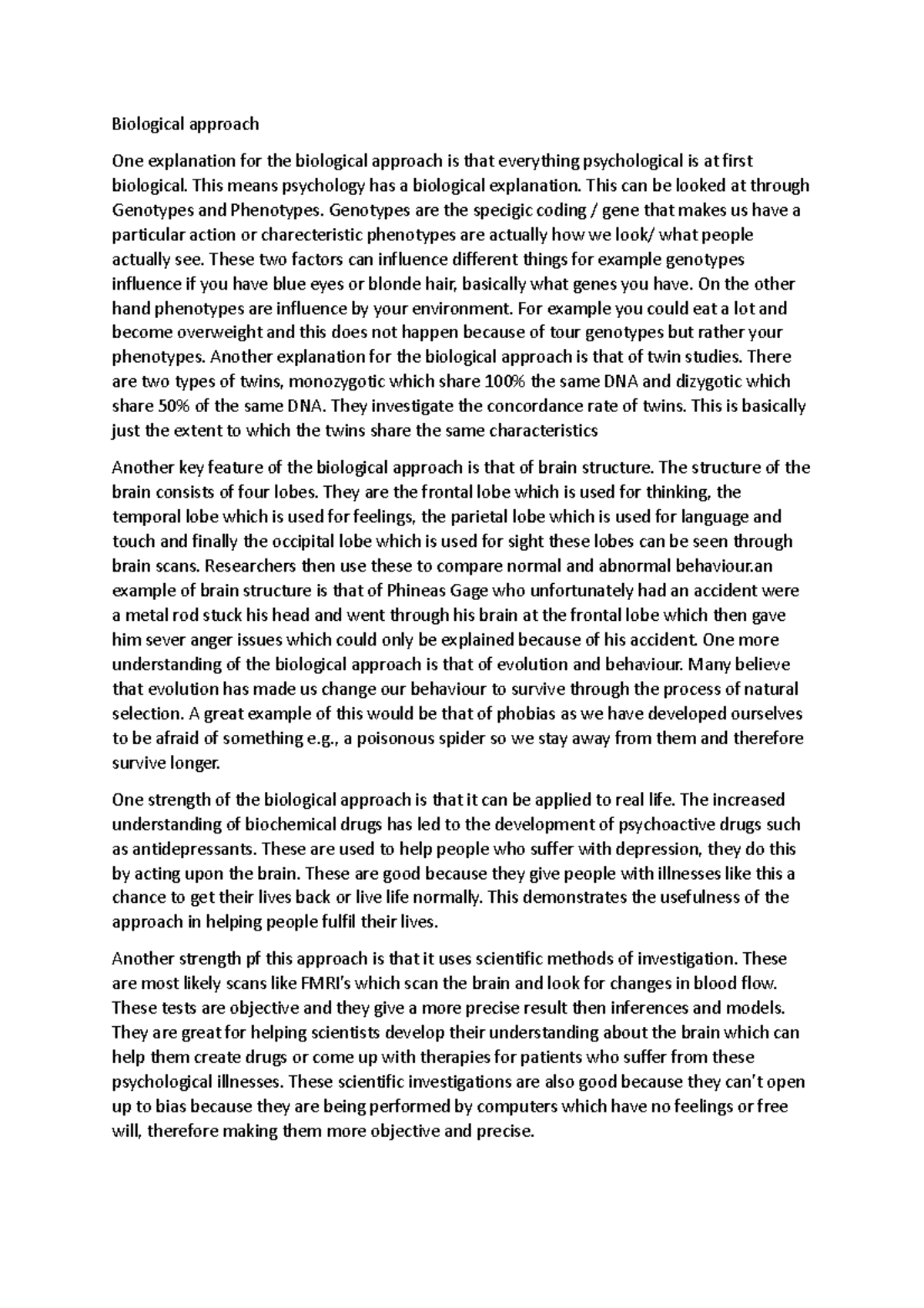Biological approach - what my essay looks like - Biological approach ...