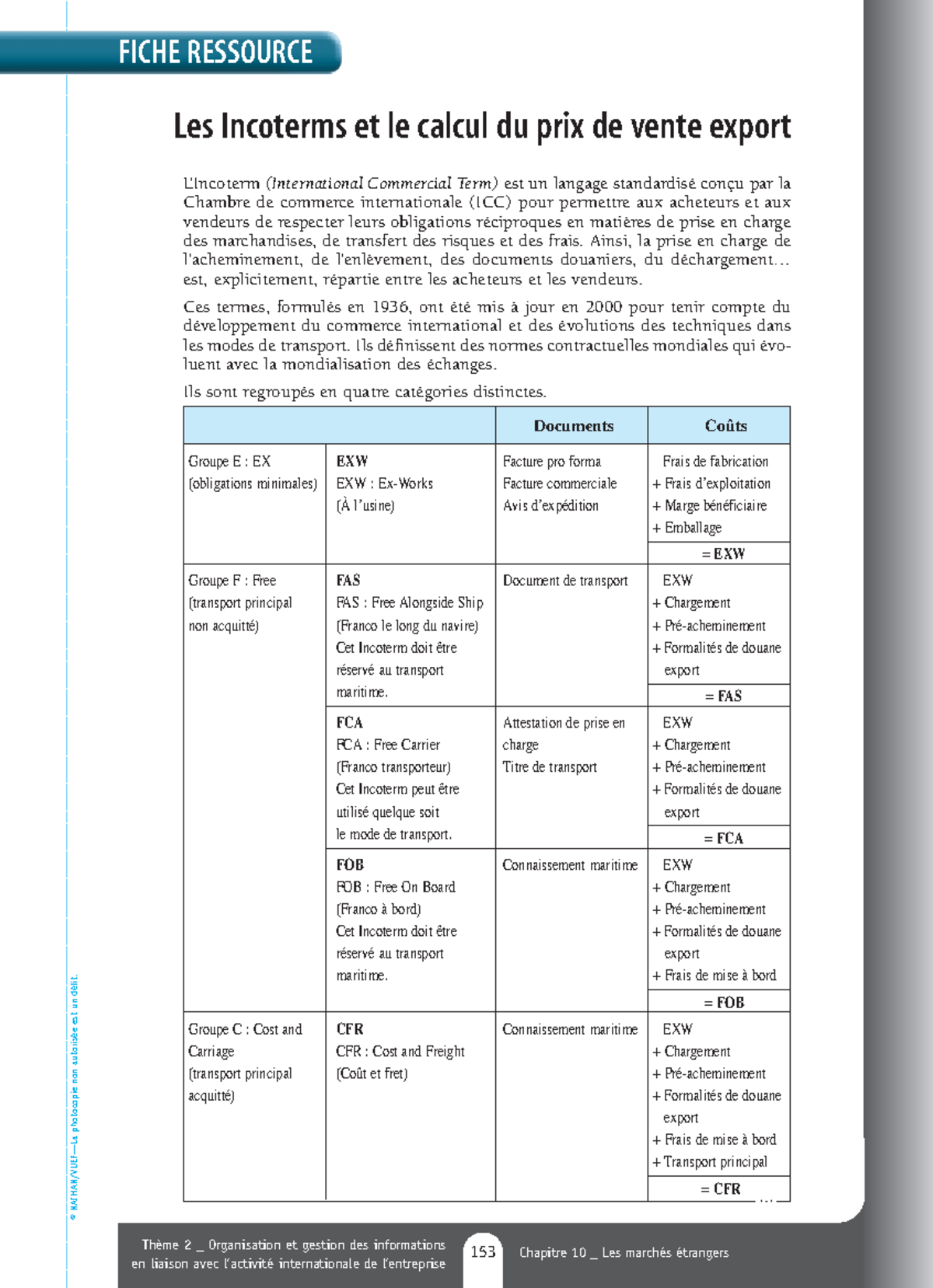 Les incoterms- Les incoterms internationnales - FICHE RESSOURCE Les ...