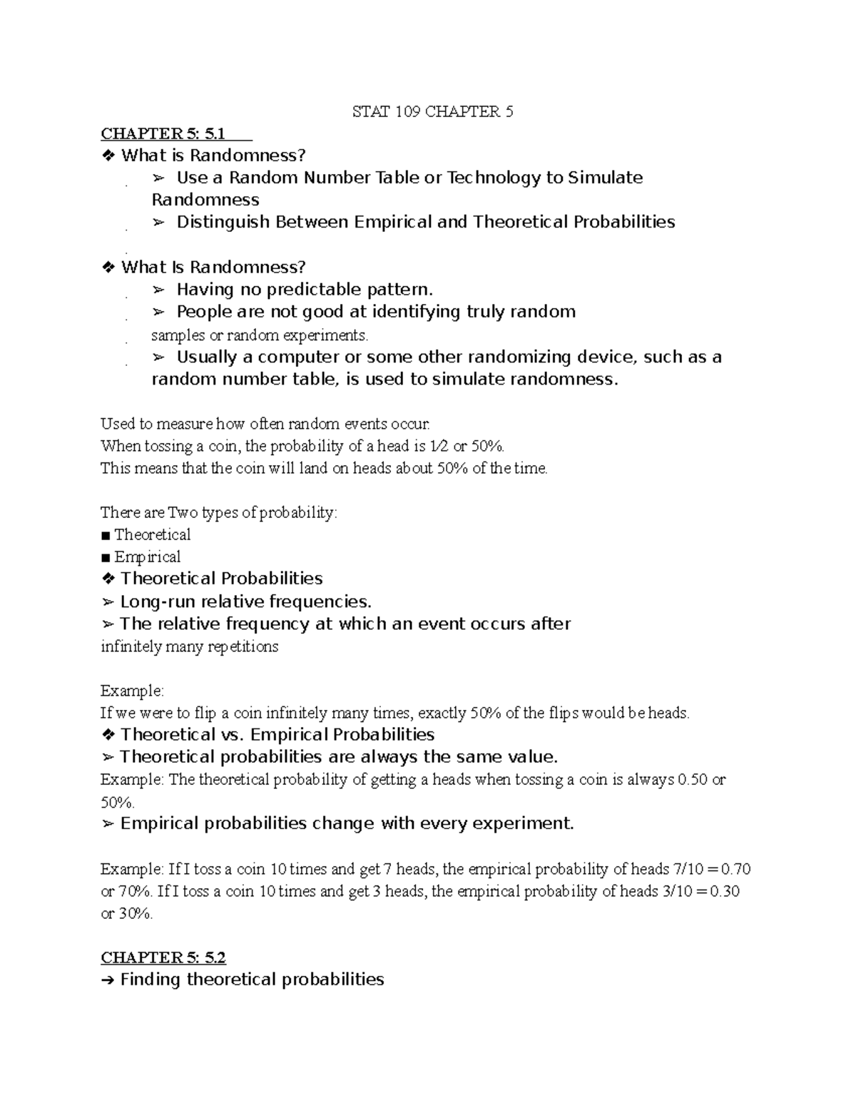 Stat 109 chapter 5 notes - STAT 109 CHAPTER 5 CHAPTER 5: 5. What is ...