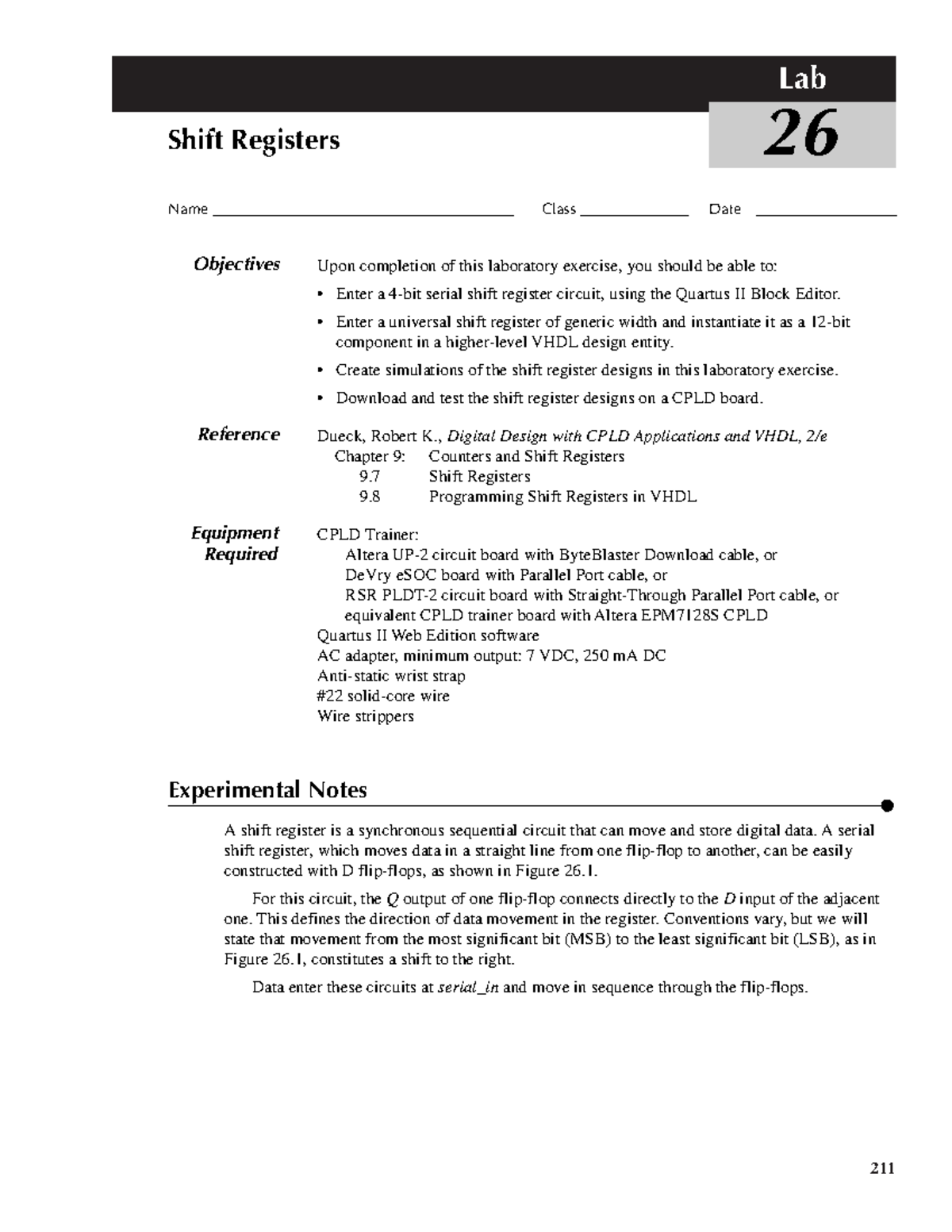 Lab 26 - I DONT REMEMBER - Lab 26 Shift Registers Name