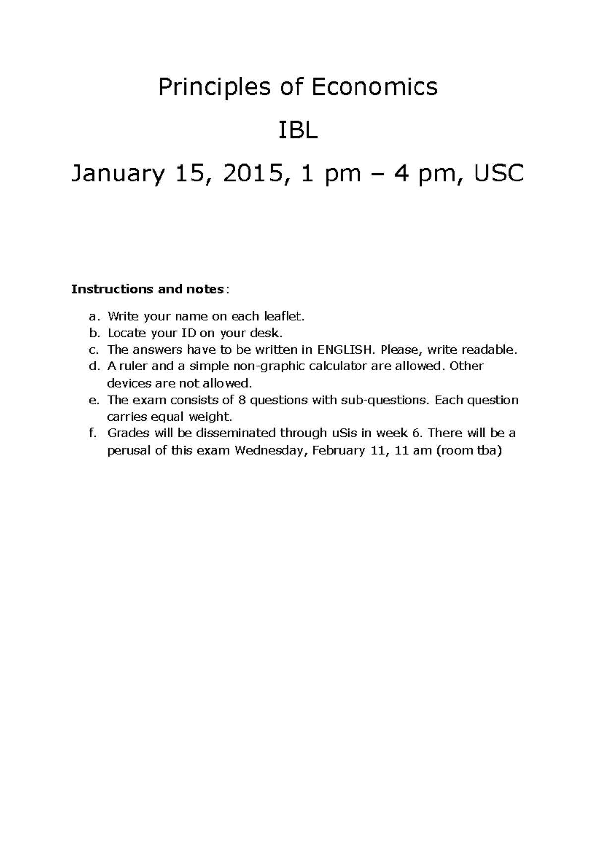 Exam 15 January 2015, Questions and answers - Principles of Economics ...