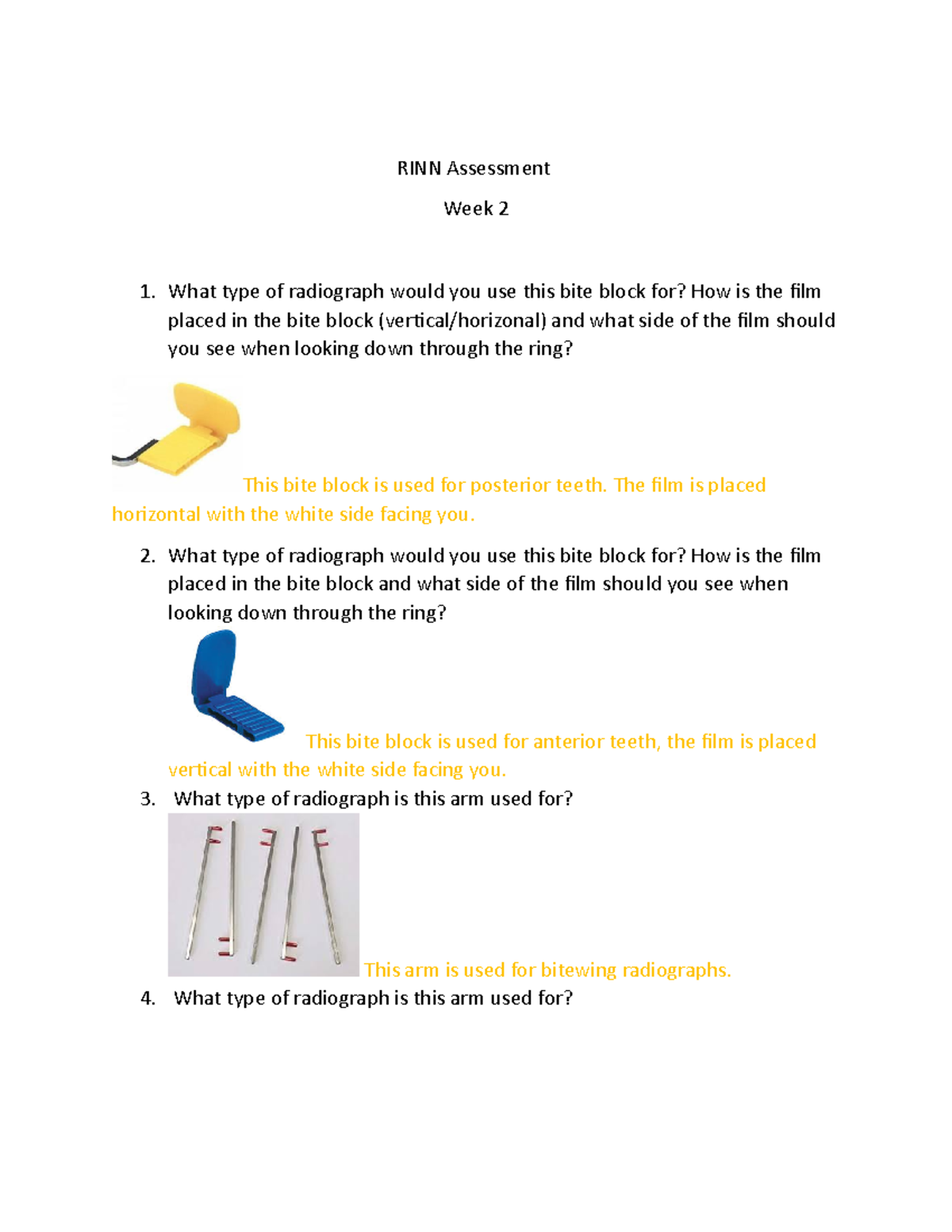 Rinn Assessment - RINN Assessment Week 2 What type of radiograph would ...