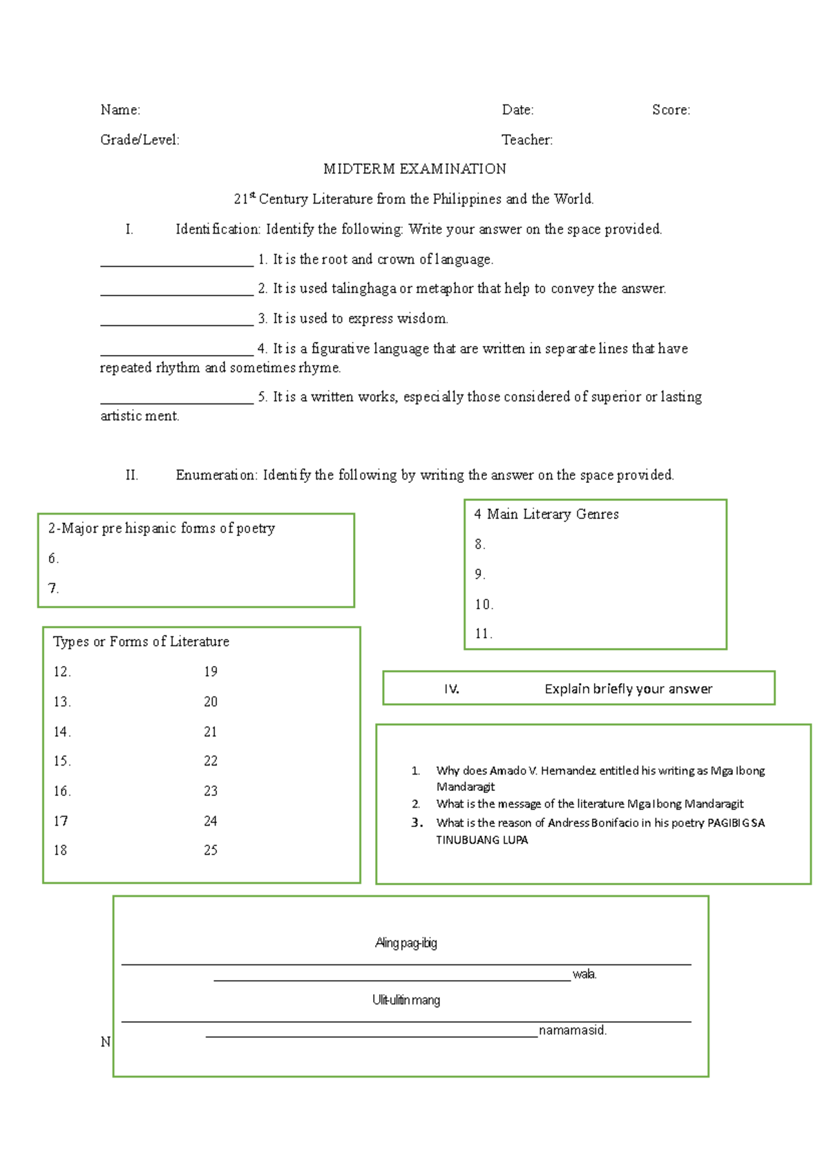 Midexam - naaaaaaaaaaaaa - Name: Date: Score: Grade/Level: Teacher ...