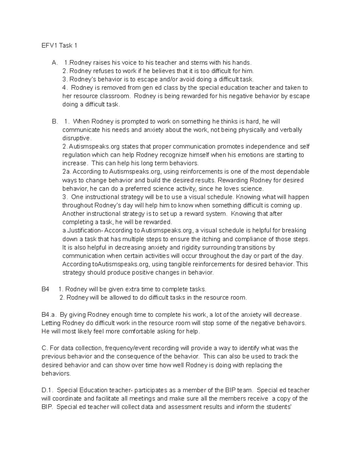 EFV1 Task 1 Reading - EFV1 Task 1 A. 1 raises his voice to his teacher ...