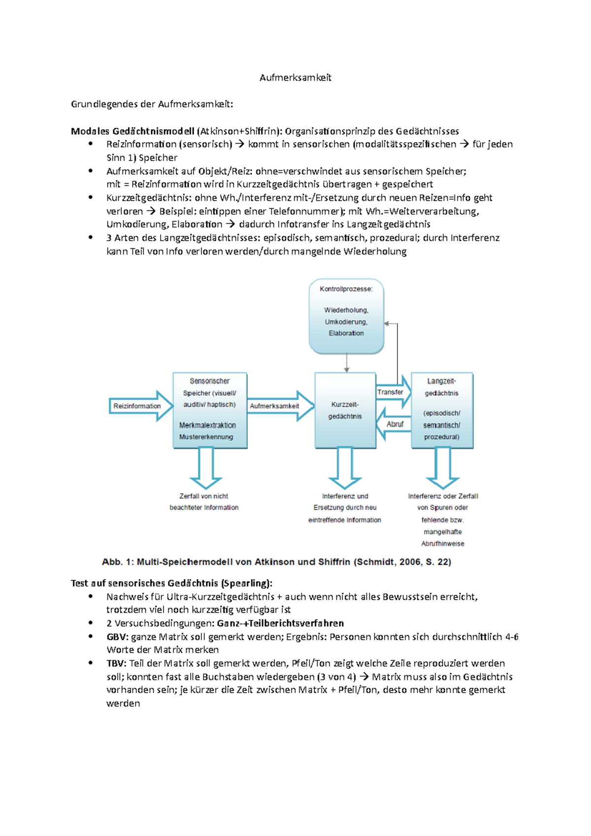 Zusammenfasssung - Aufmerksamkeit - Allgemeine Psychologie A - AAU - Studocu