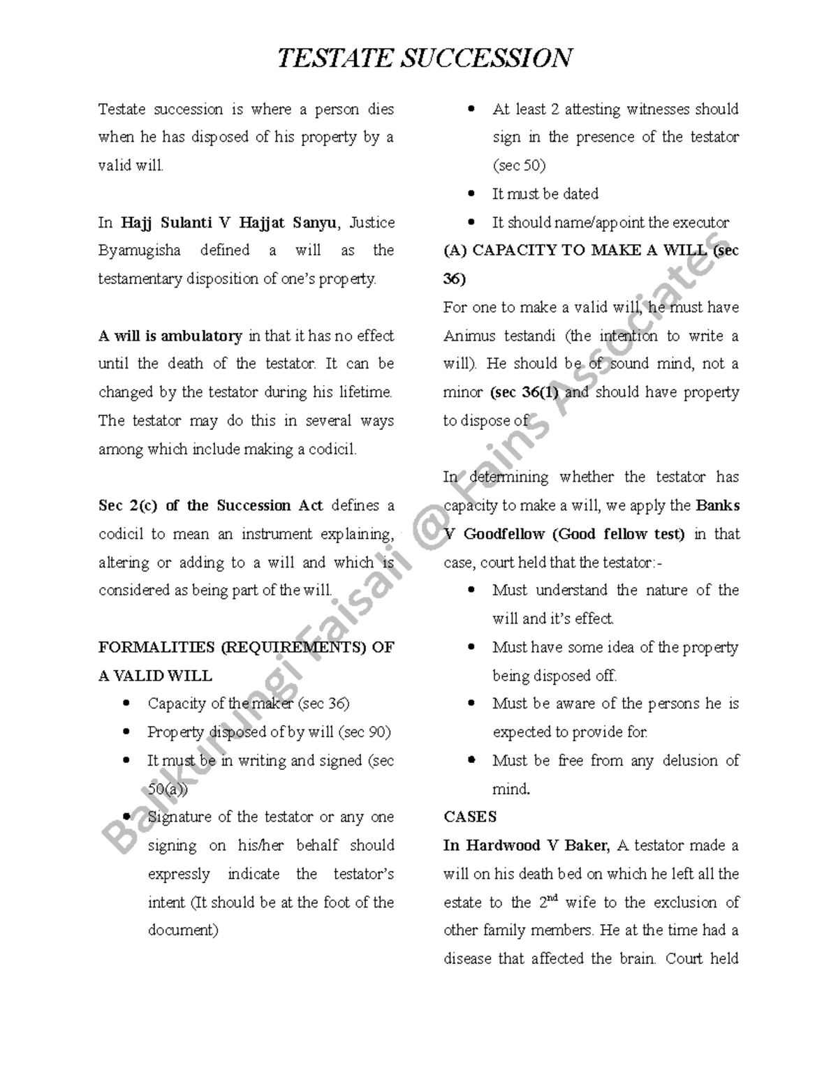 Faisali Testate Succession - Testate succession is where a person dies ...