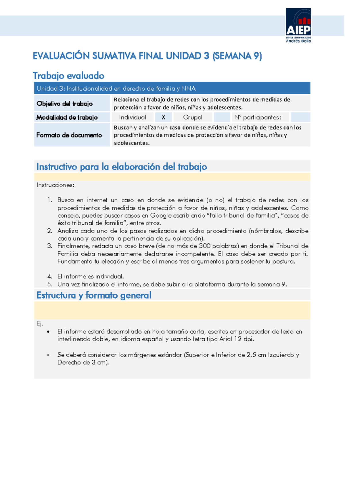 Instrucciones y rúbrica S9 - EVALUACIÓN SUMATIVA FINAL UNIDAD 3 (SEMANA ...