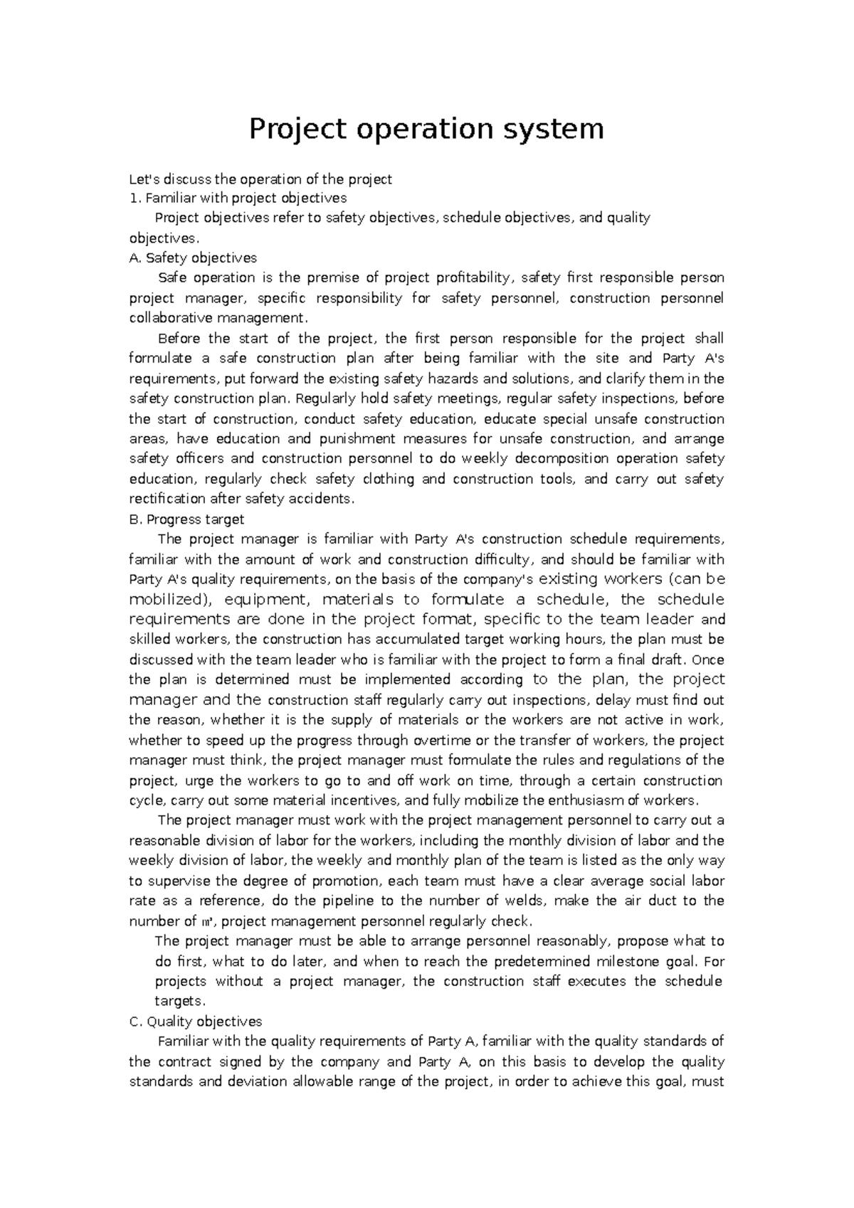 Project operation system - Project operation system Let's discuss the ...