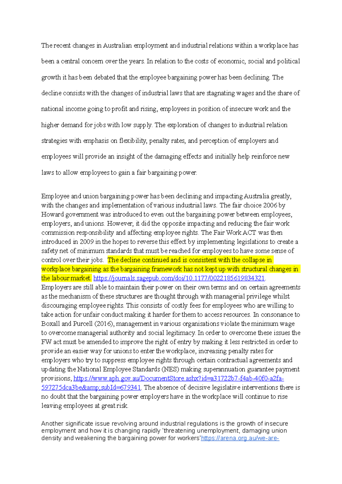 Recent Changes in Australian Employment and Industrial Relations - Studocu