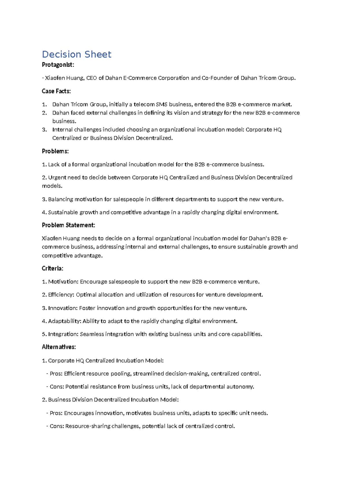 Decision Sheet Dahan Tricom Abith Binu 2327005 - Decision Sheet ...