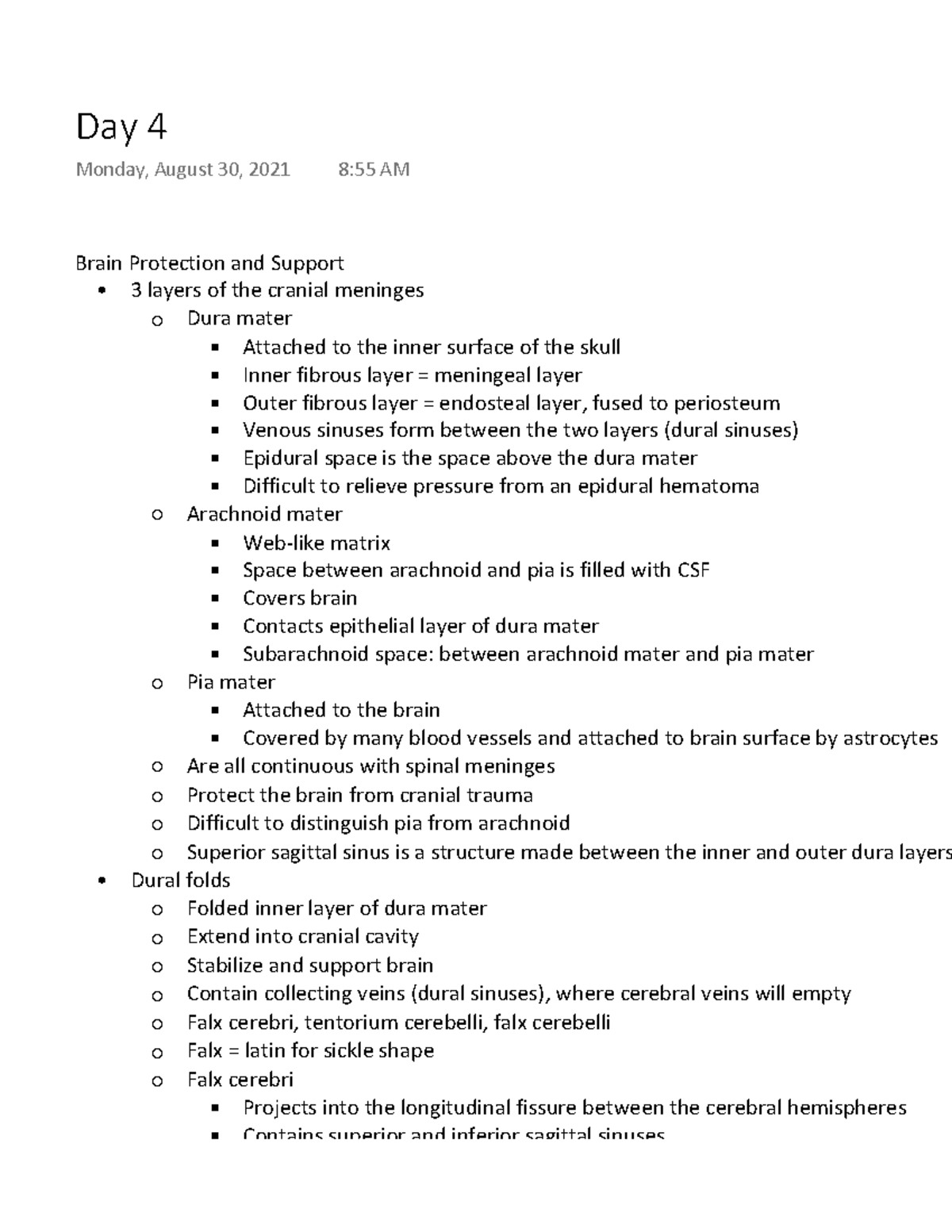Neuro 4 - Brain Protection and Support 3 layers of the cranial meninges Dura mater § Attached to ...