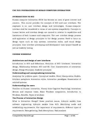 HCI 1 - Notes - Human Computer Interface: Introduction Definition human ...
