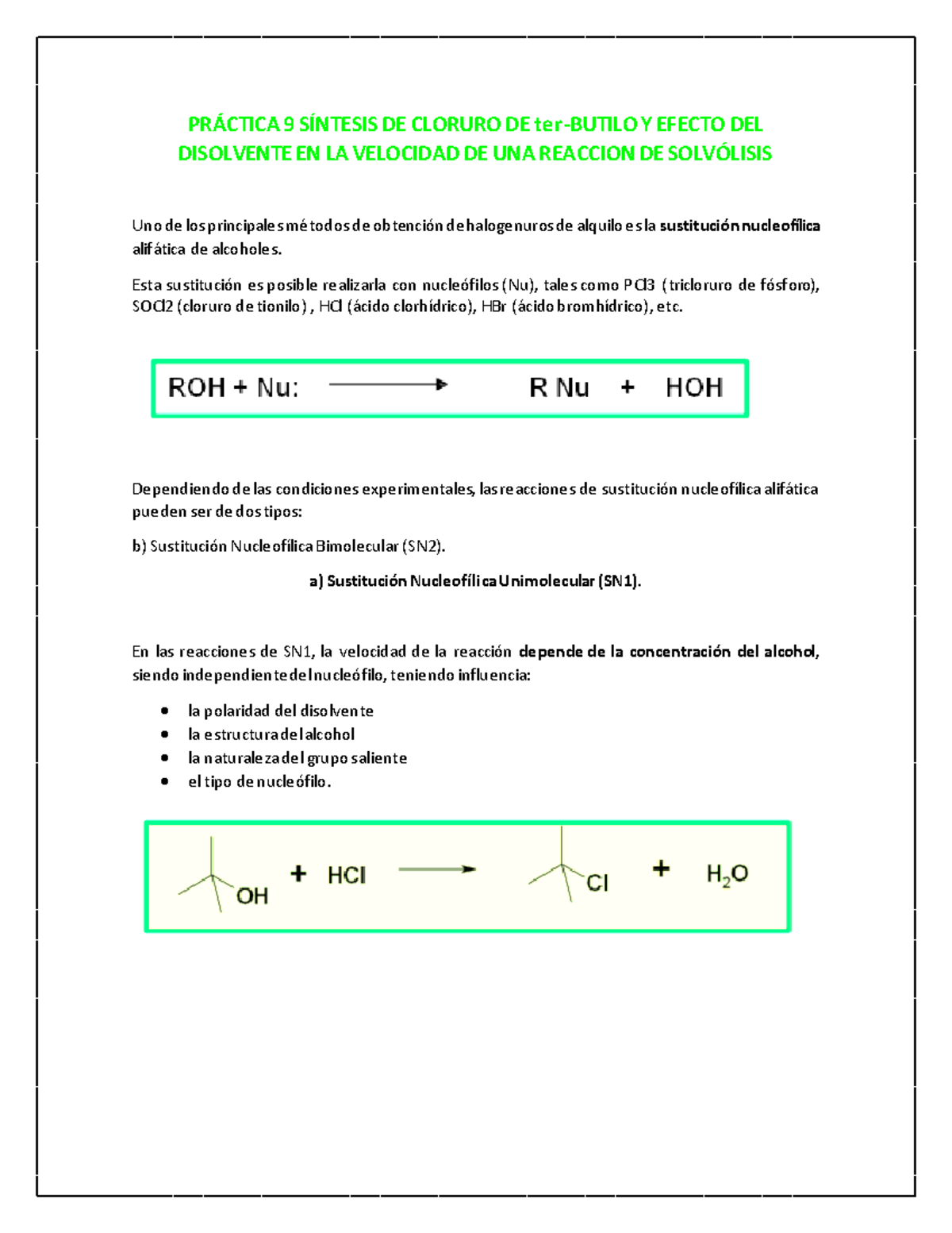 Sintesis de cloruro de terbutilo - PRÁCTICA 9 SÍNTESIS DE CLORURO DE ...