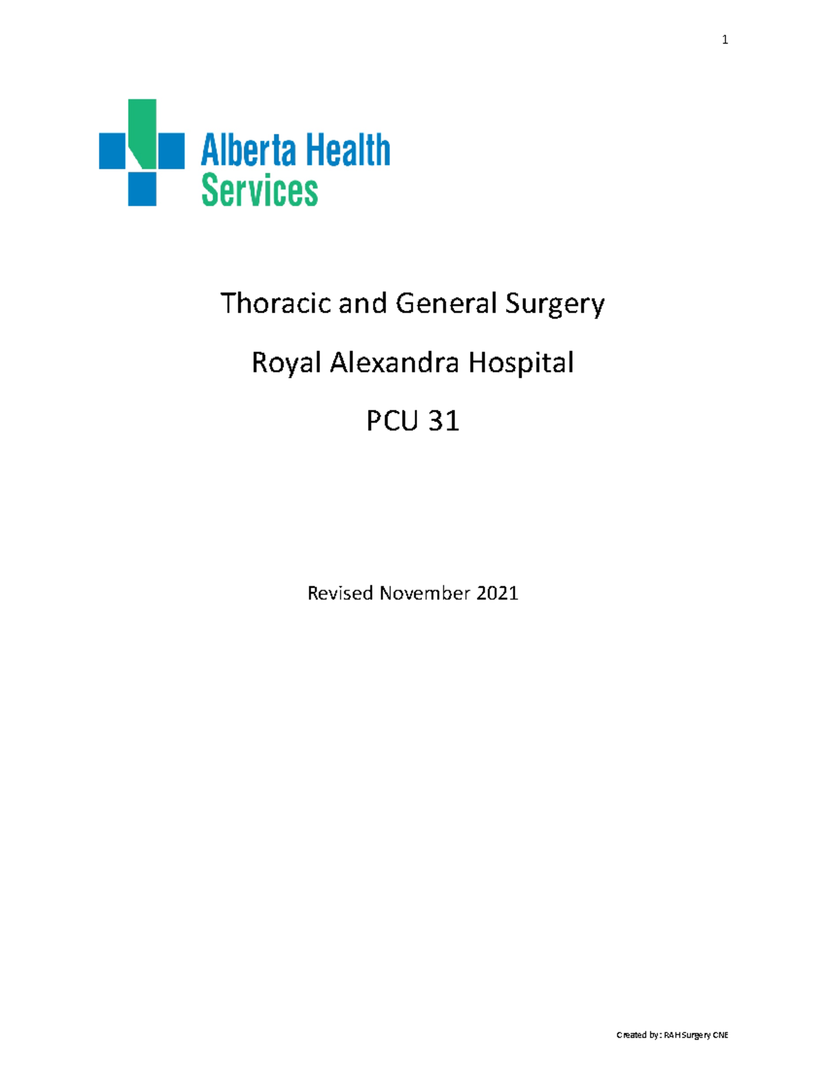 Unit 31 orientation Package Nov 2021 - Thoracic and General Surgery ...