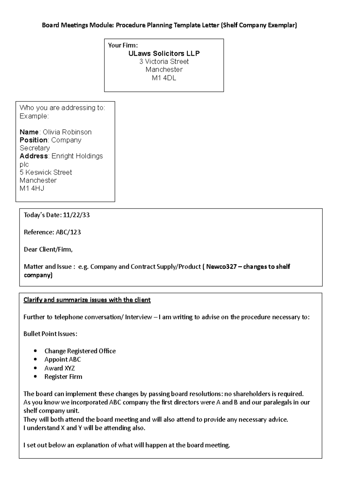 Board Meeting Letter Template - Board Meetings Module: Procedure ...