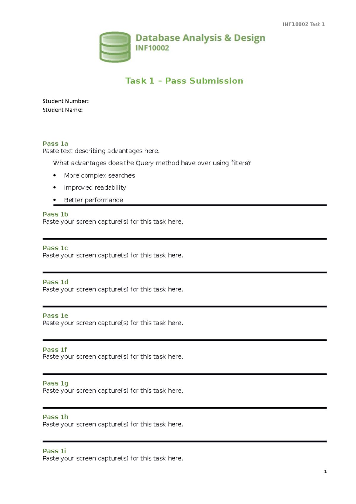 T01P - Assignment - INF10002 Task 1 Task 1 – Pass Submission Student ...