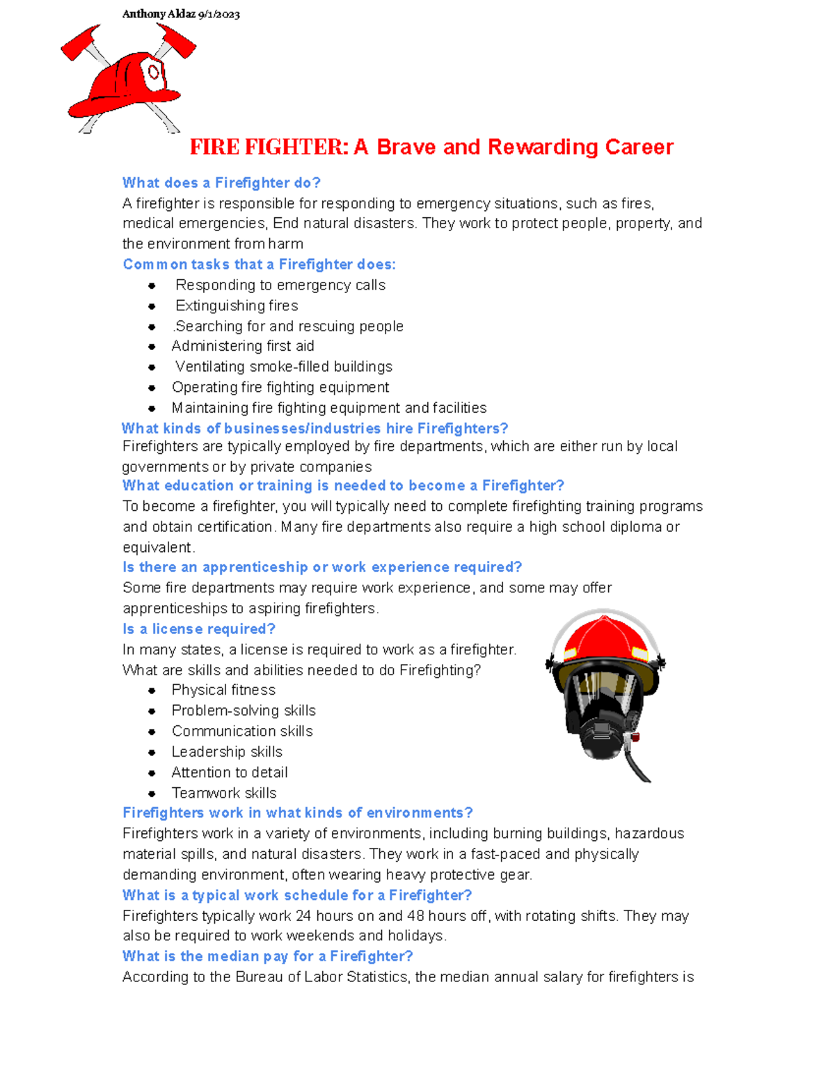 Career Brochure - hhhhhhh - Anthony Aldaz 9/1/ FIRE FIGHTER: A Brave ...