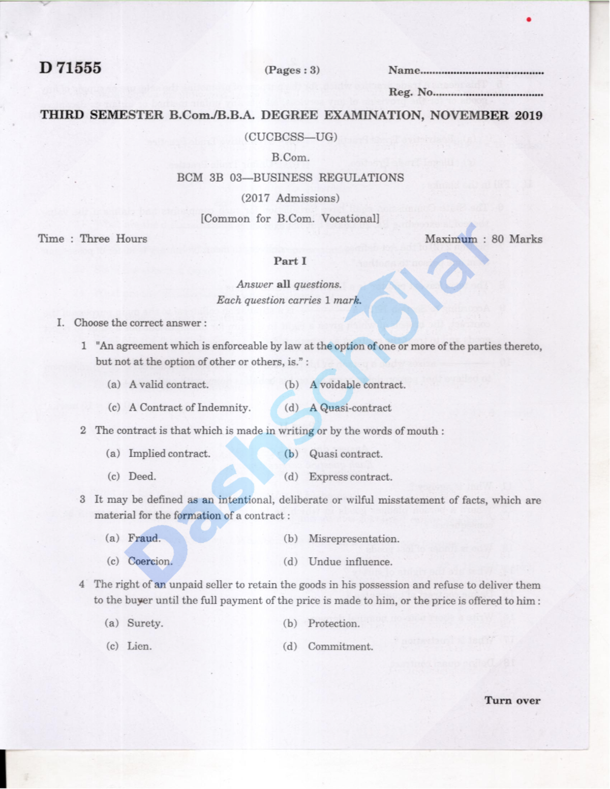 Business-Regulation-2019 - Ba /BBA/BCom calicut university - Studocu