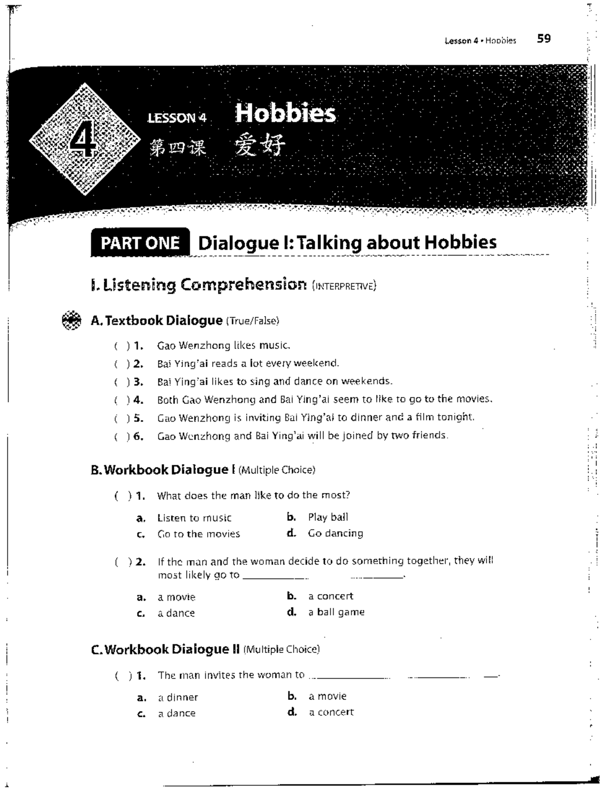 Lesson-4-workbook - Hope help - Lesson 4 . Hobbies 59 LESSON 4 Hobbies ...
