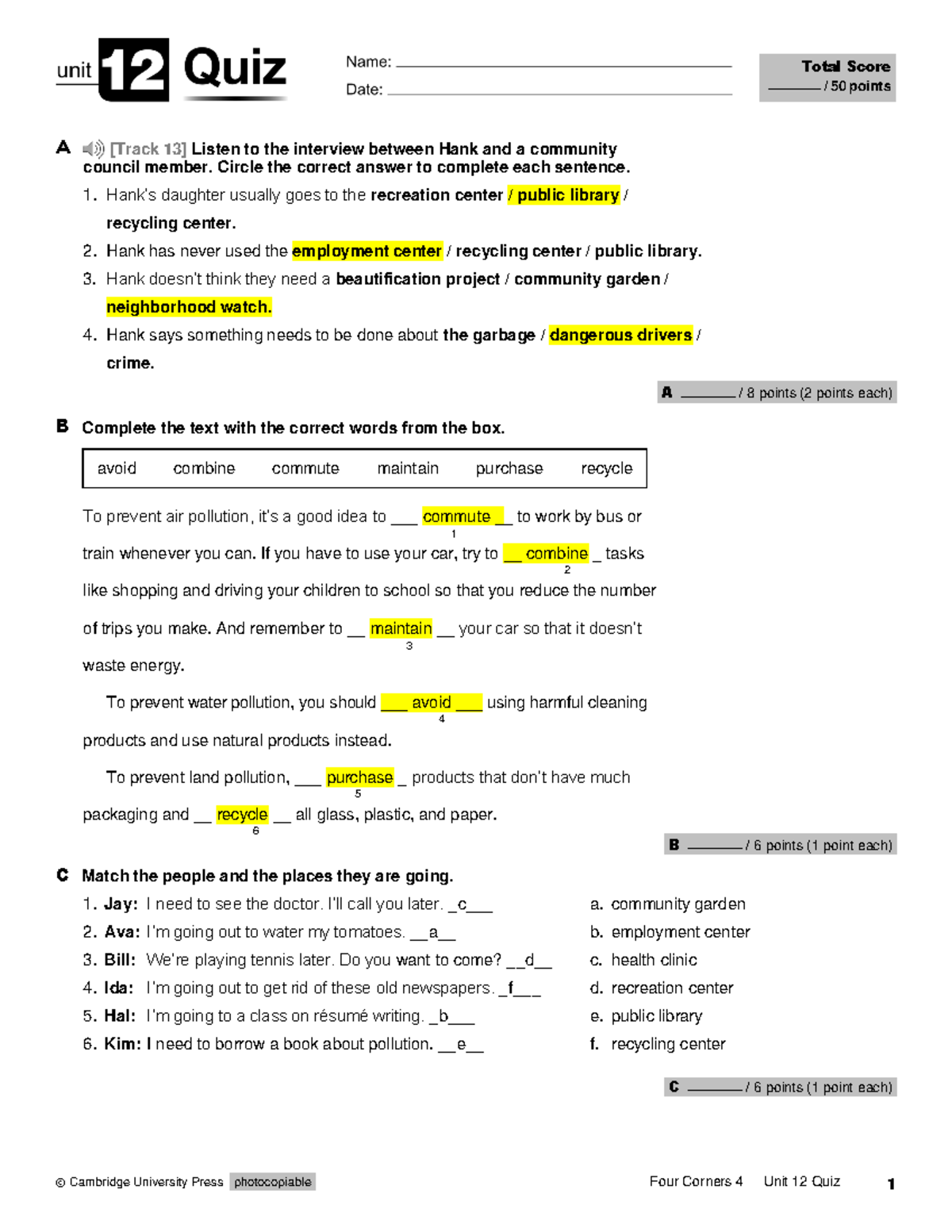 650469244 Quiz Unit 12 - repaso - © Cambridge University Press ...