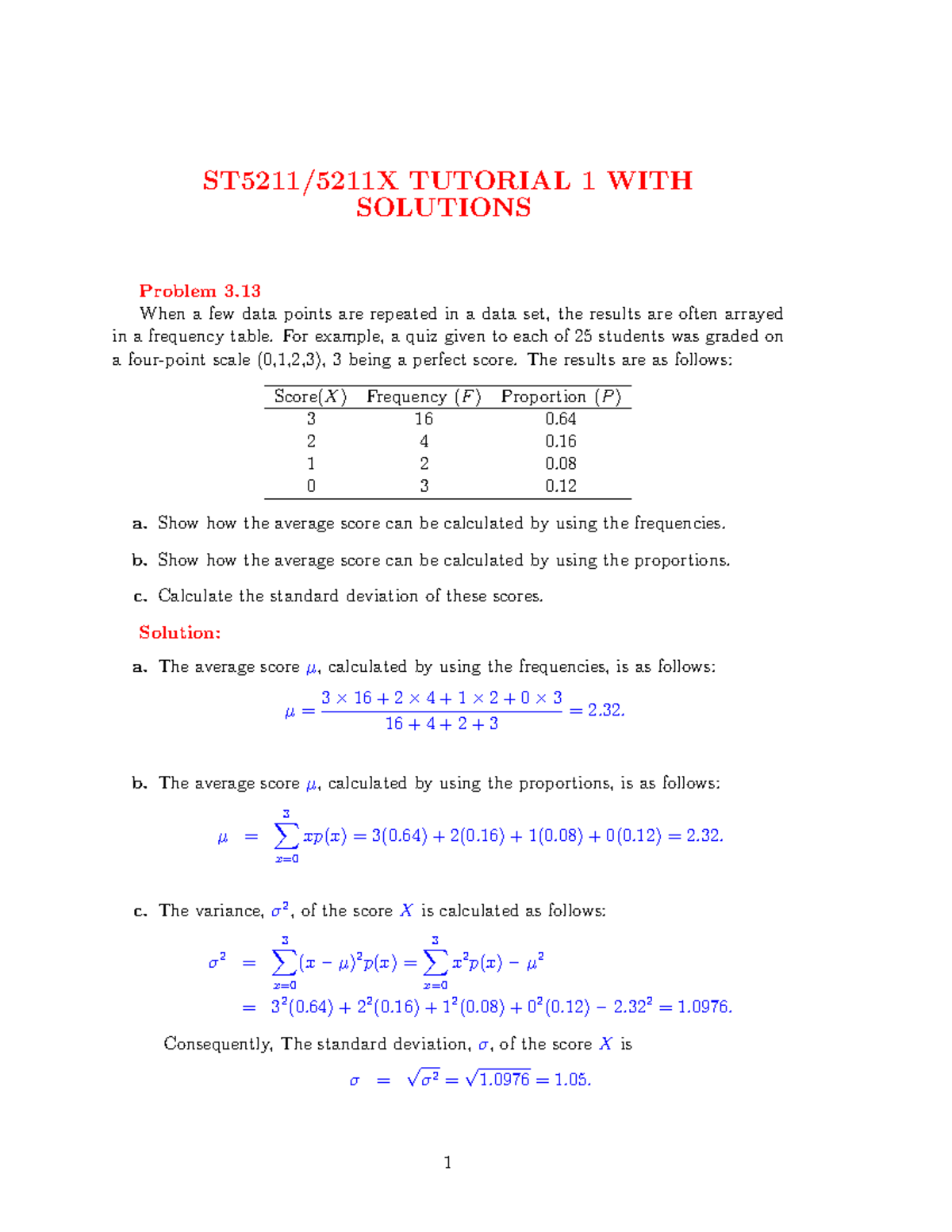 Tutorial 1 with Solutions - ST5211/5211X TUTORIAL 1 WITH SOLUTIONS ...