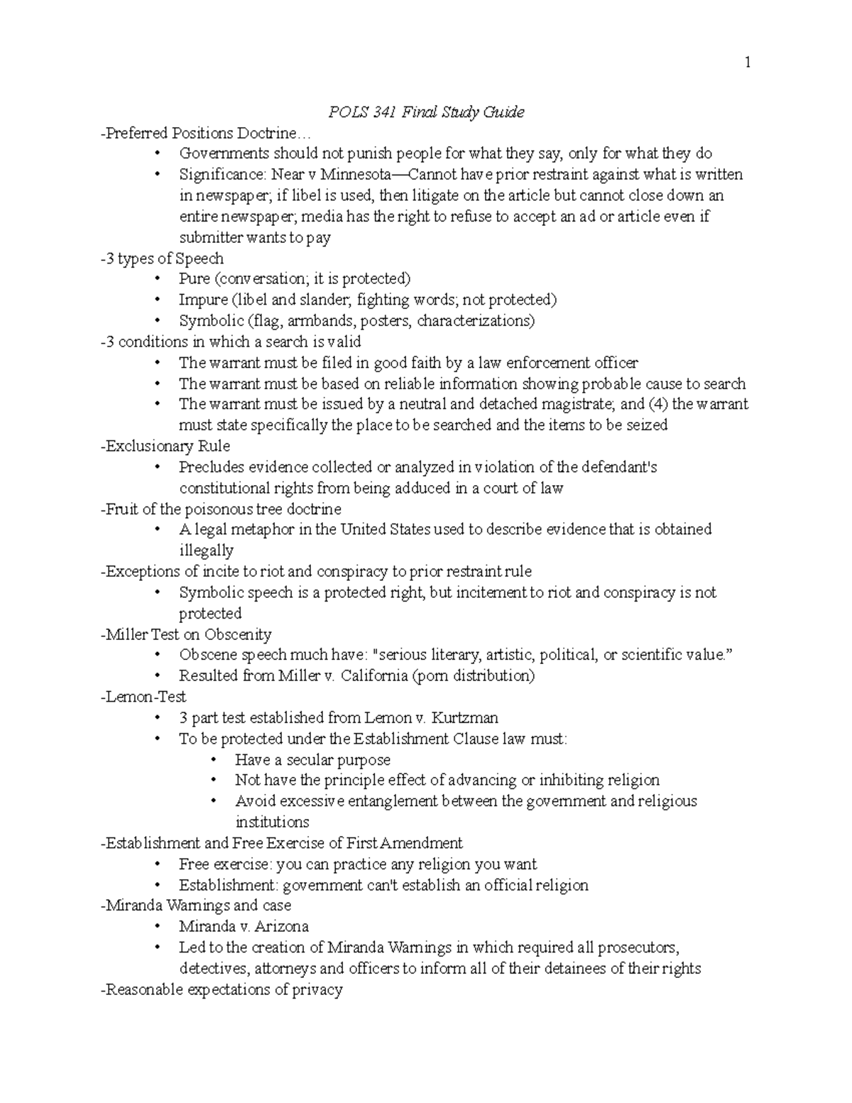 POLS 341 Final Study Guide - !1 POLS 341 Final Study Guide -Preferred ...