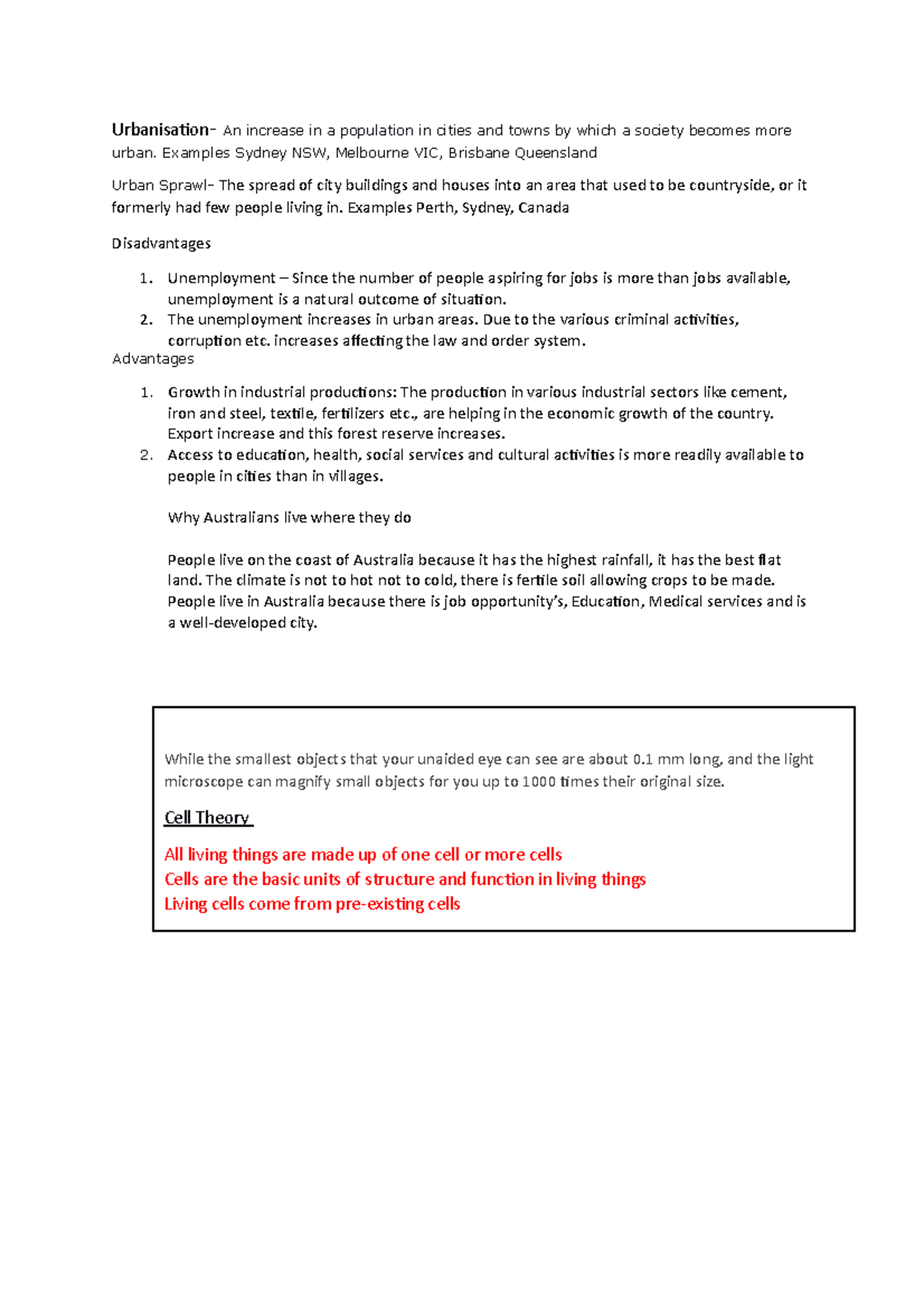 Urbanisation - Examples Sydney NSW, Melbourne VIC, Brisbane Queensland ...