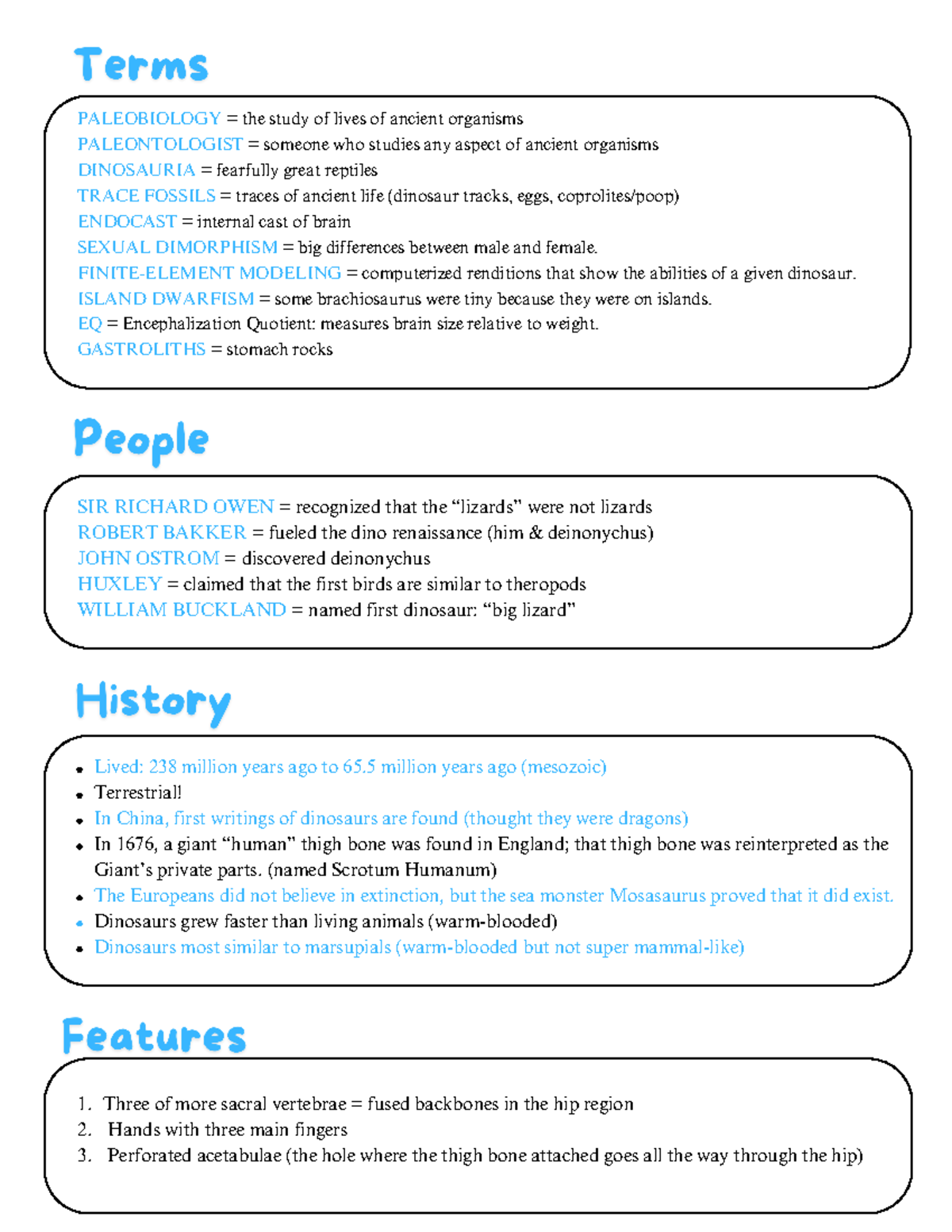 Dinosaur Exam Reference Sheet - PALEOBIOLOGY = the study of lives of ...