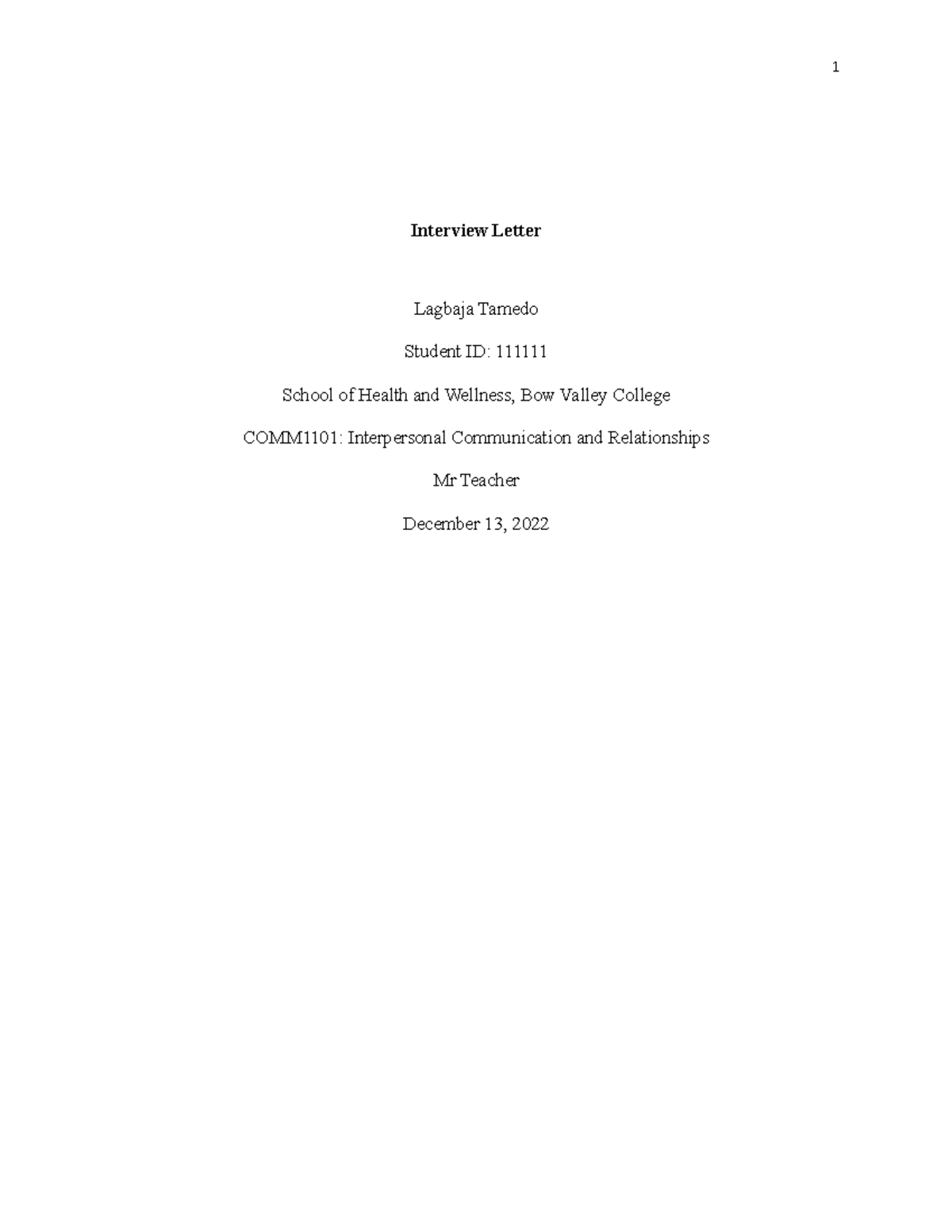 Interview Letter COMM - final project - Interview Letter Lagbaja Tamedo ...