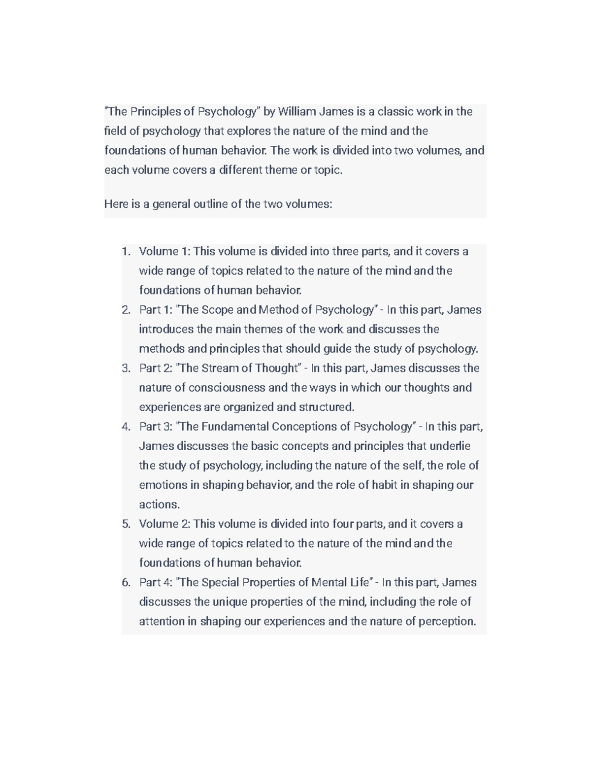 The Principles of Psychology Outline - "The Principles of Psychology ...