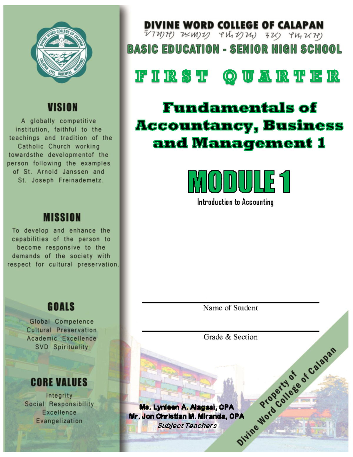 Module 1 Fund ABM 1 - FABM Notes - Name of Student Grade & Section Ms ...