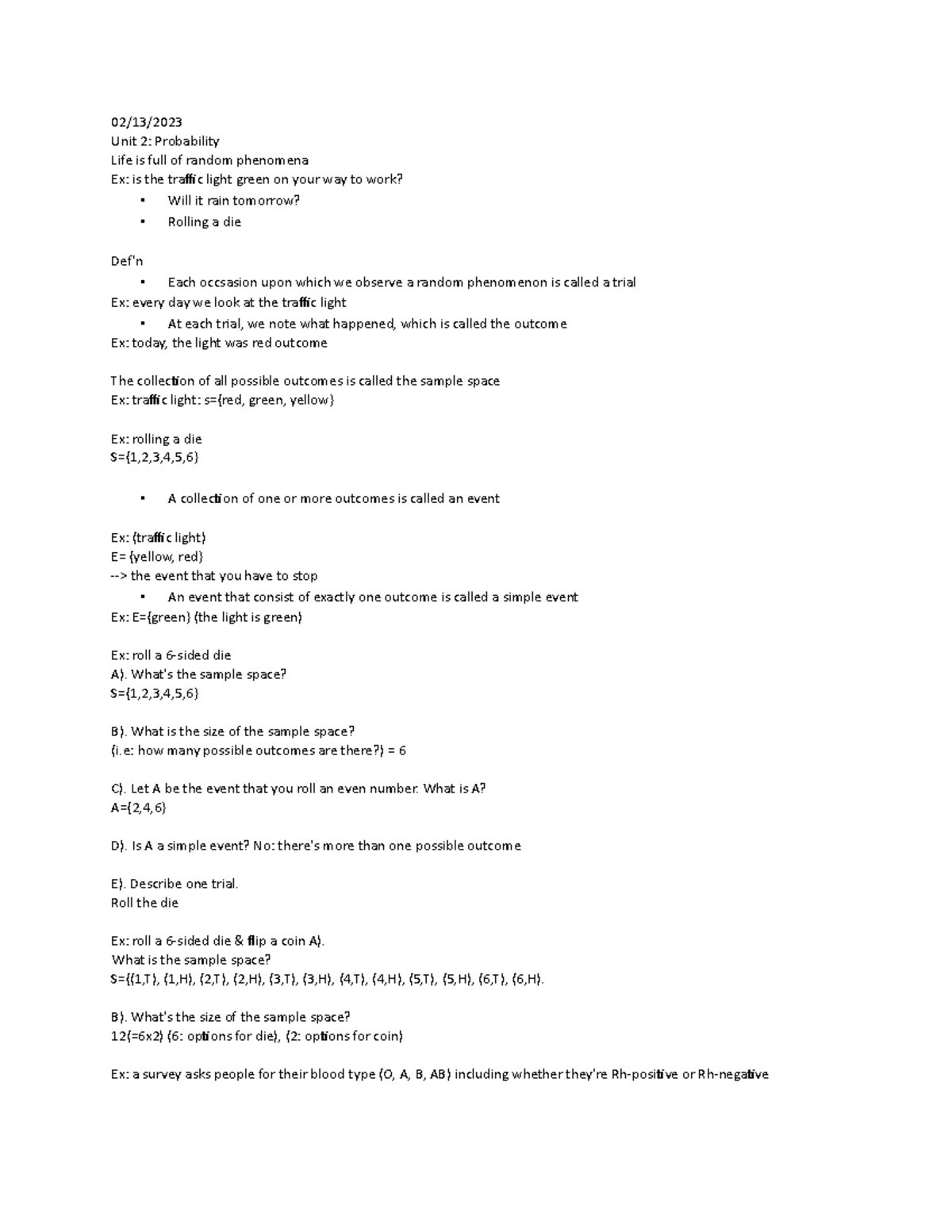 Unit 2 - Probability - N/A - 02/13/ Unit 2: Probability Life is full of ...