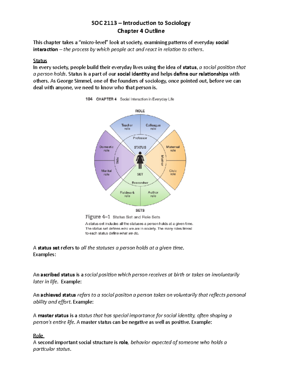 Chapter 4 Outline 20 - SOC 2113 – Introduction to Sociology Chapter 4 ...