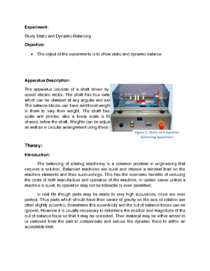 Static and Dynamic Balancing - Experiment: Study Static and Dynamic Balancing Objective: The ...