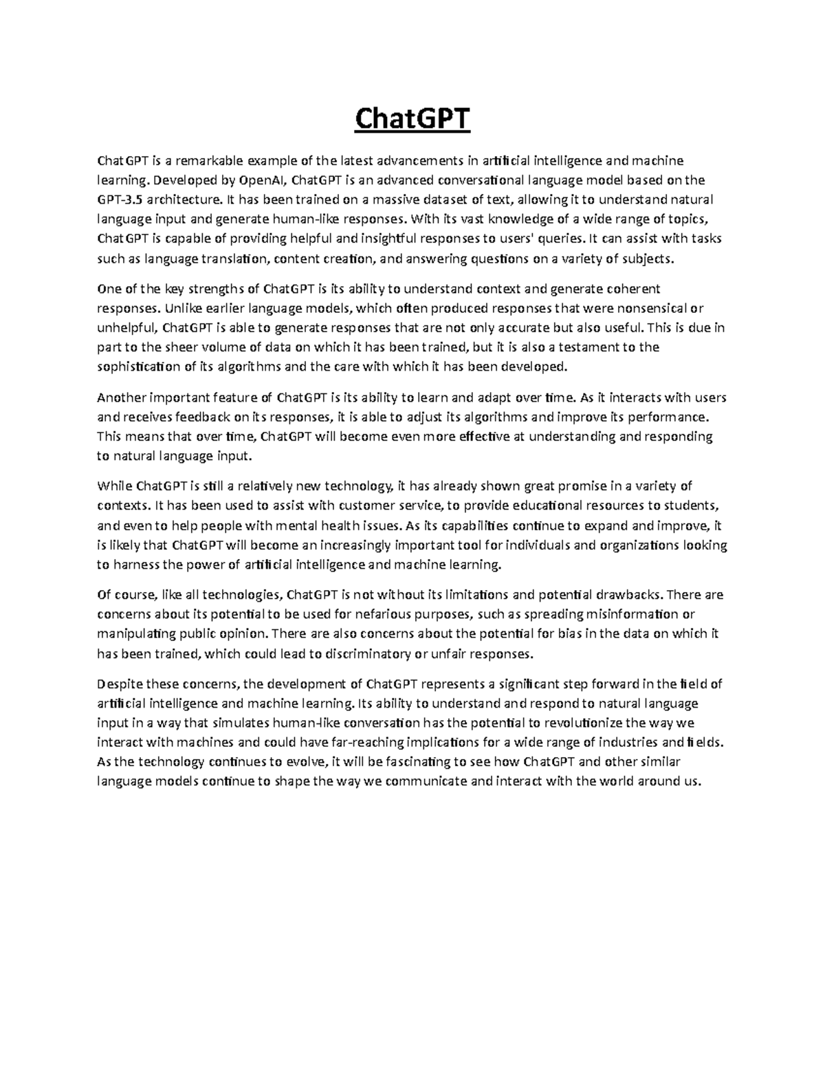 Chat GPT - Essay ChatGPT - ChatGPT ChatGPT is a remarkable example of ...