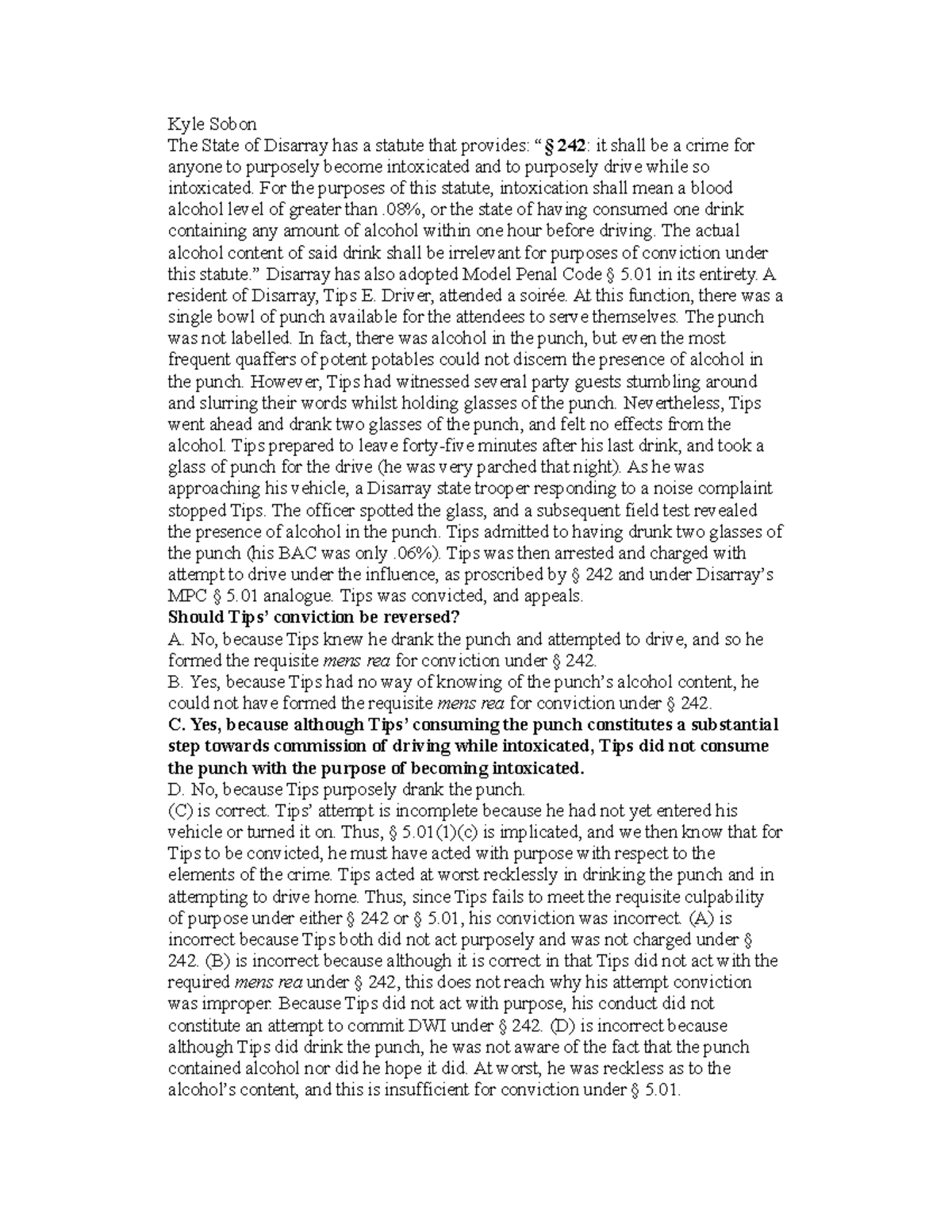 Multiple choice question Attempt - Kyle Sobon The State of Disarray has ...