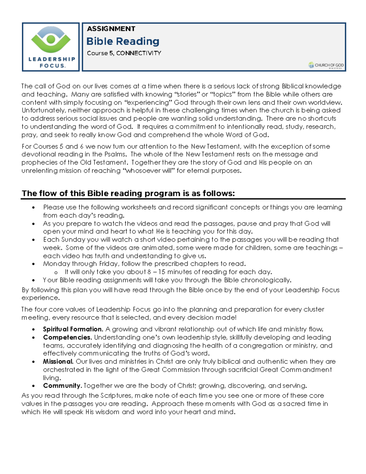 C05C Bible Reading Assignment - The call of God on our lives comes at a ...