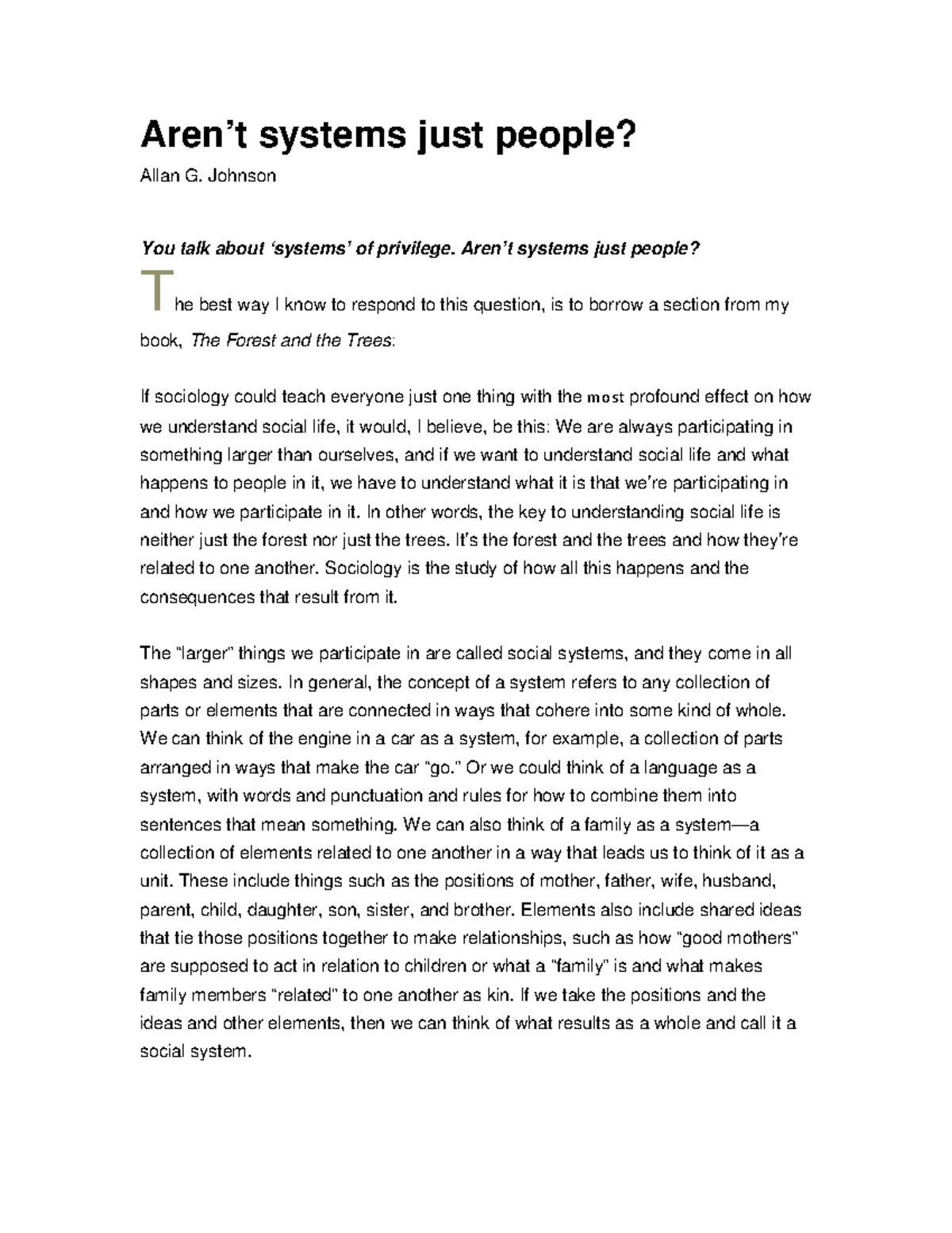 Arent systems just people - Aren’t systems just people? Allan G ...