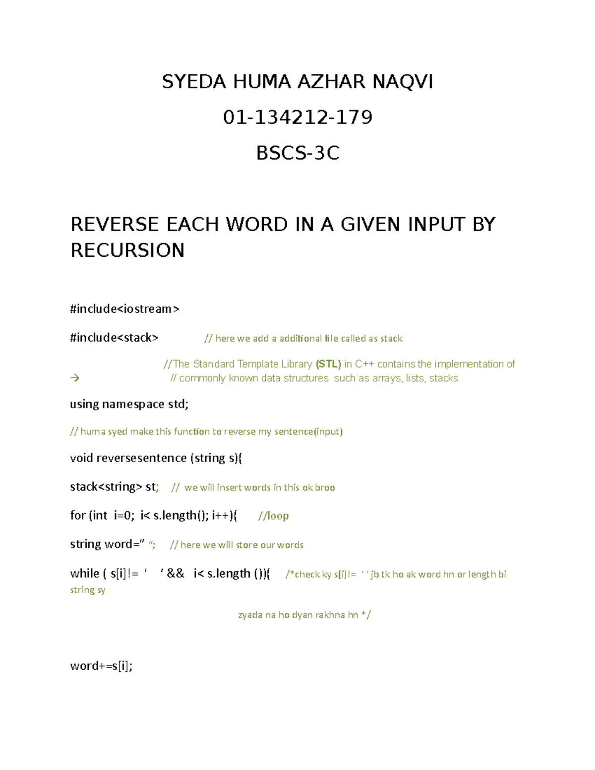 DSA printout humanotes - SYEDA HUMA AZHAR NAQVI 01-134212- BSCS-3C ...