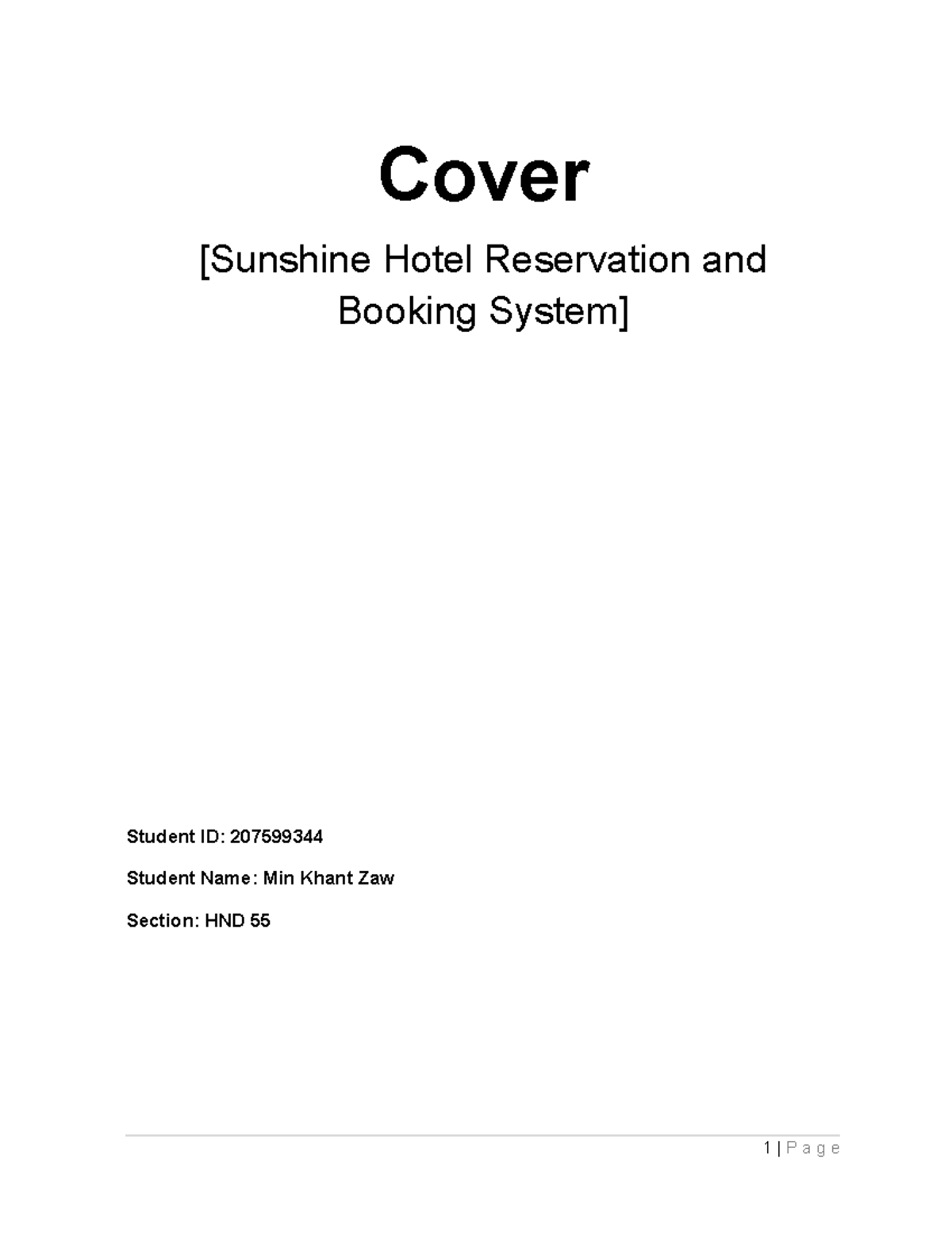 HND(Project Sample)(MKZ) - Cover [Sunshine Hotel Reservation and Booking System] Student ID ...