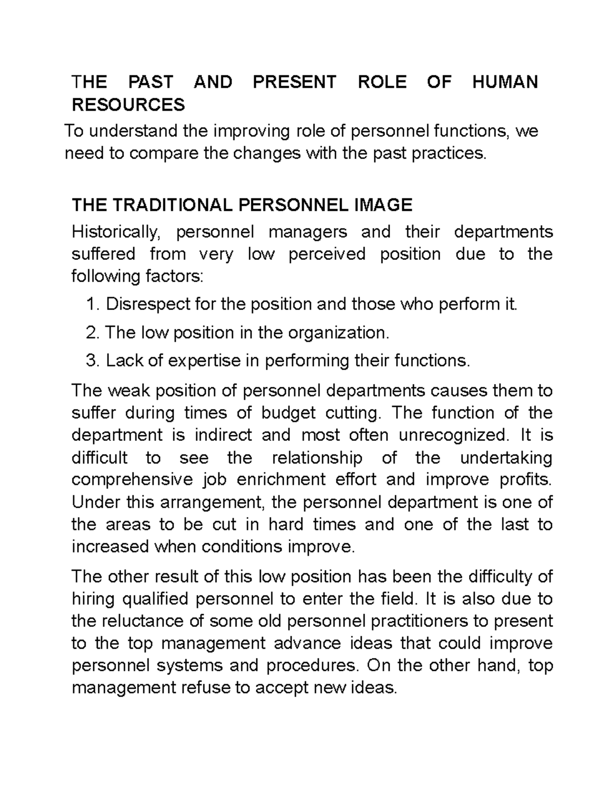 THE PAST AND Present ROLE OF Human Resources - THE PAST AND PRESENT ...