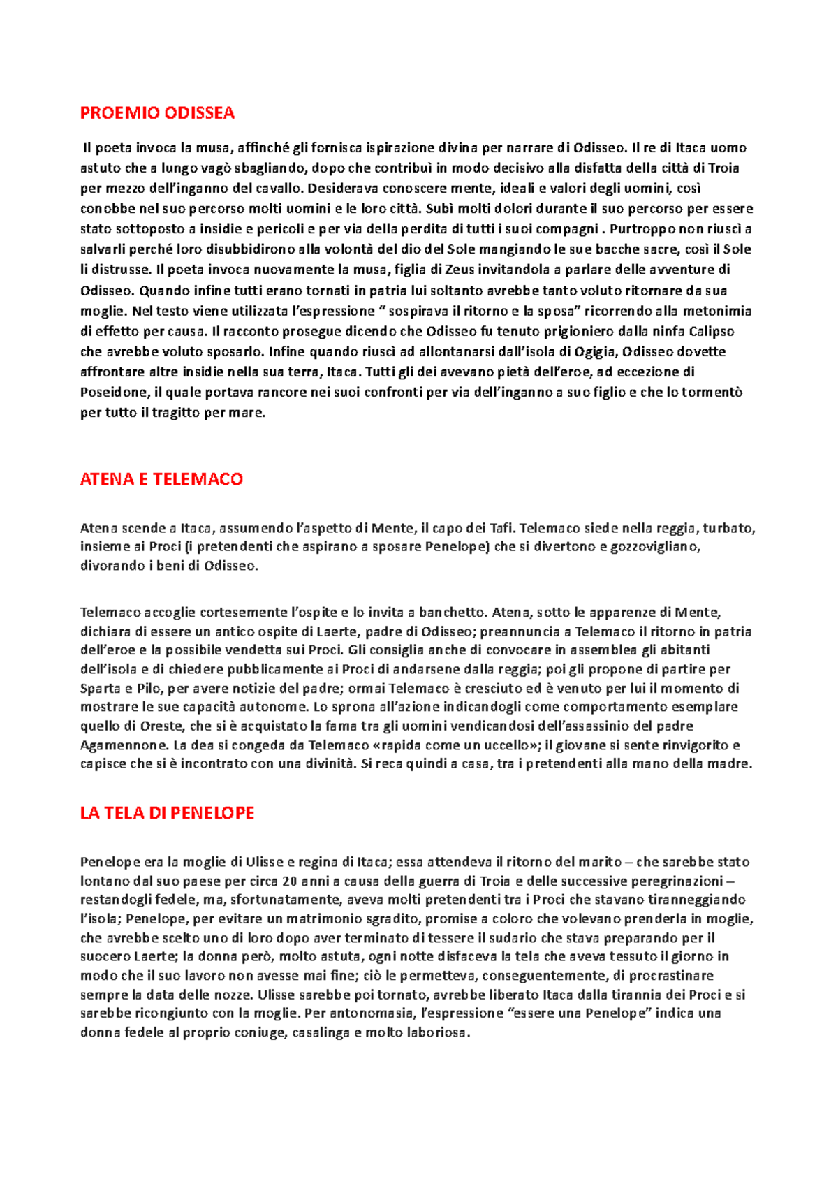 Proemio Odissea - riassunto - PROEMIO ODISSEA Il poeta invoca la musa ...