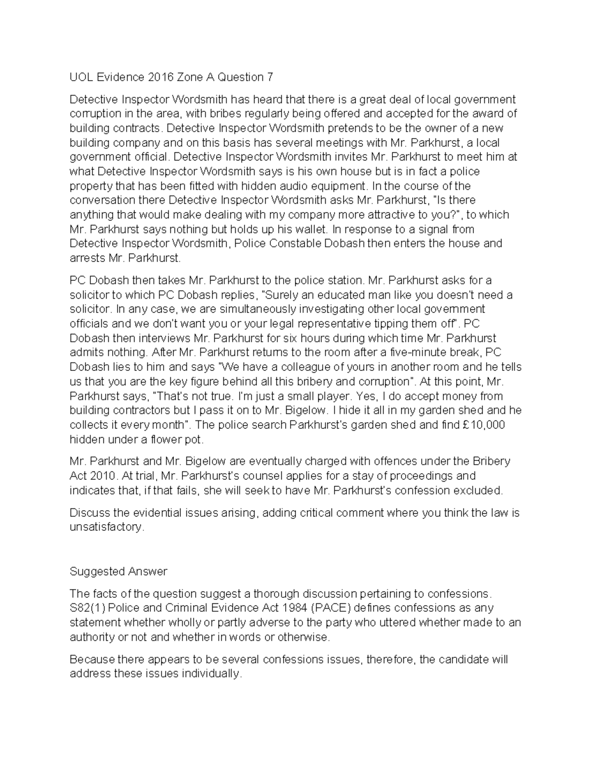 UOL Evidence 2016 Zone A Question 7 - Detective Inspector Wordsmith ...