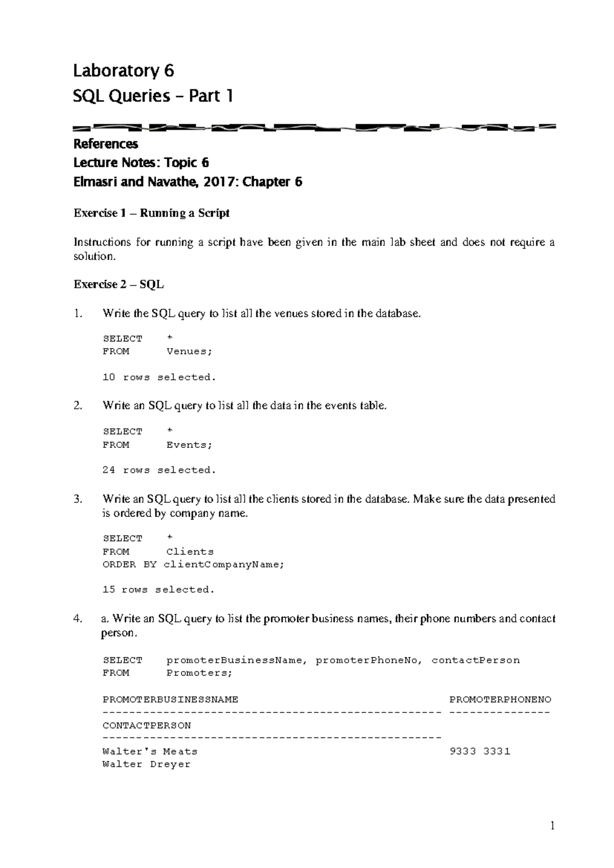 Lab 6 SOlutions - Lab Classes - Laboratory 6 SQL Queries – Part 1 ...