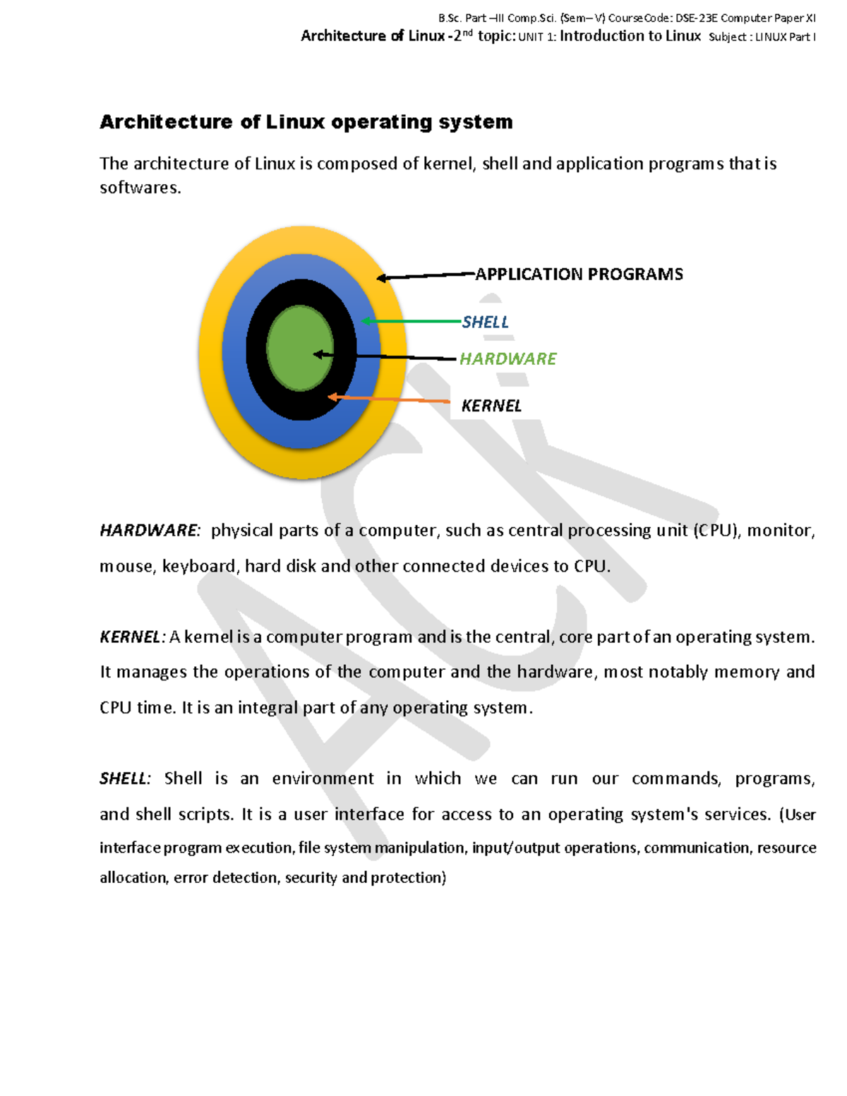 Architecture Of Linux Operating System B Part Iii Comp Sem V Coursecode Dse 23e